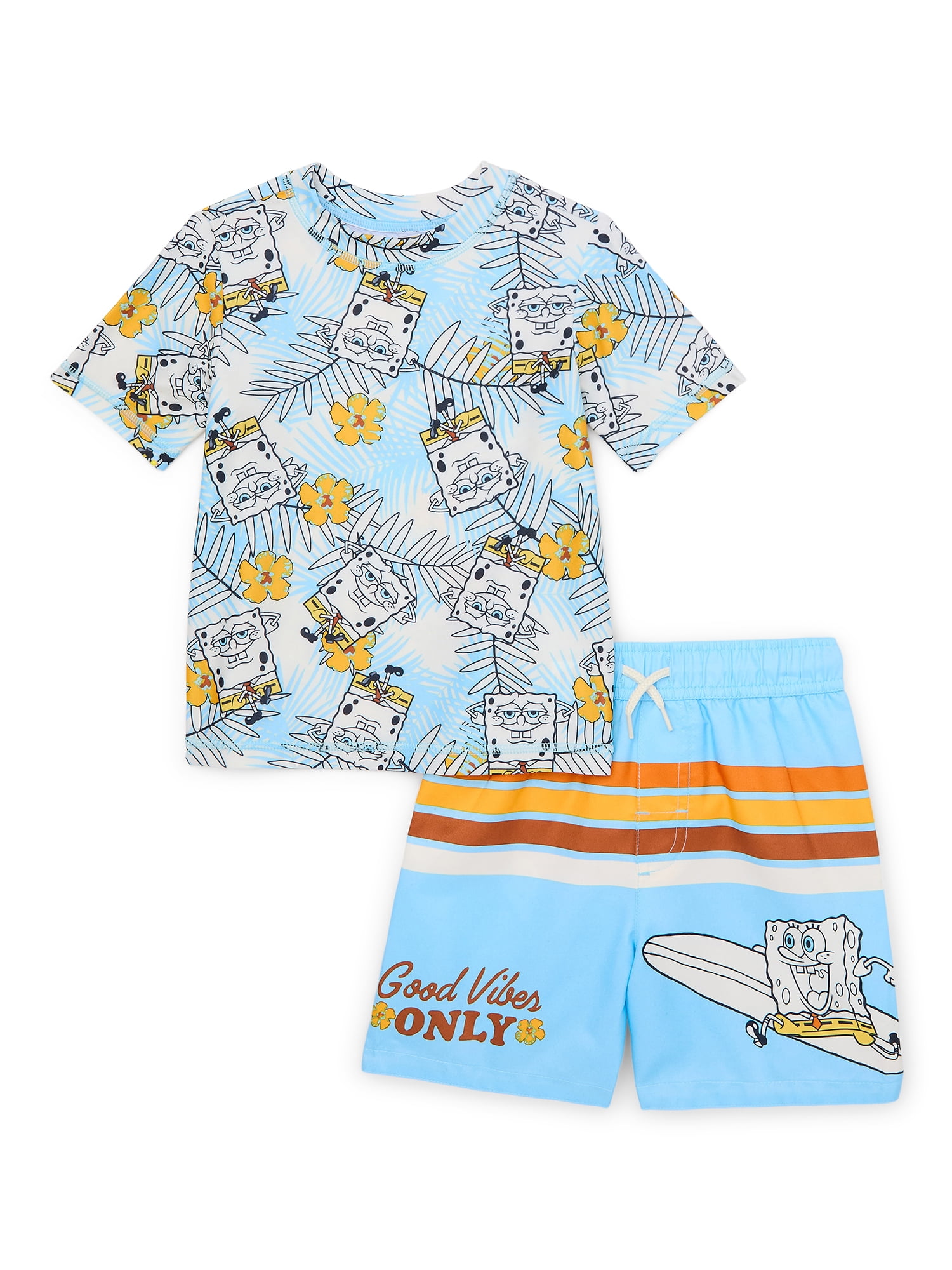 SpongeBob SquarePants Toddler Boy Rash Guard and Swim Shorts Set, Sizes ...