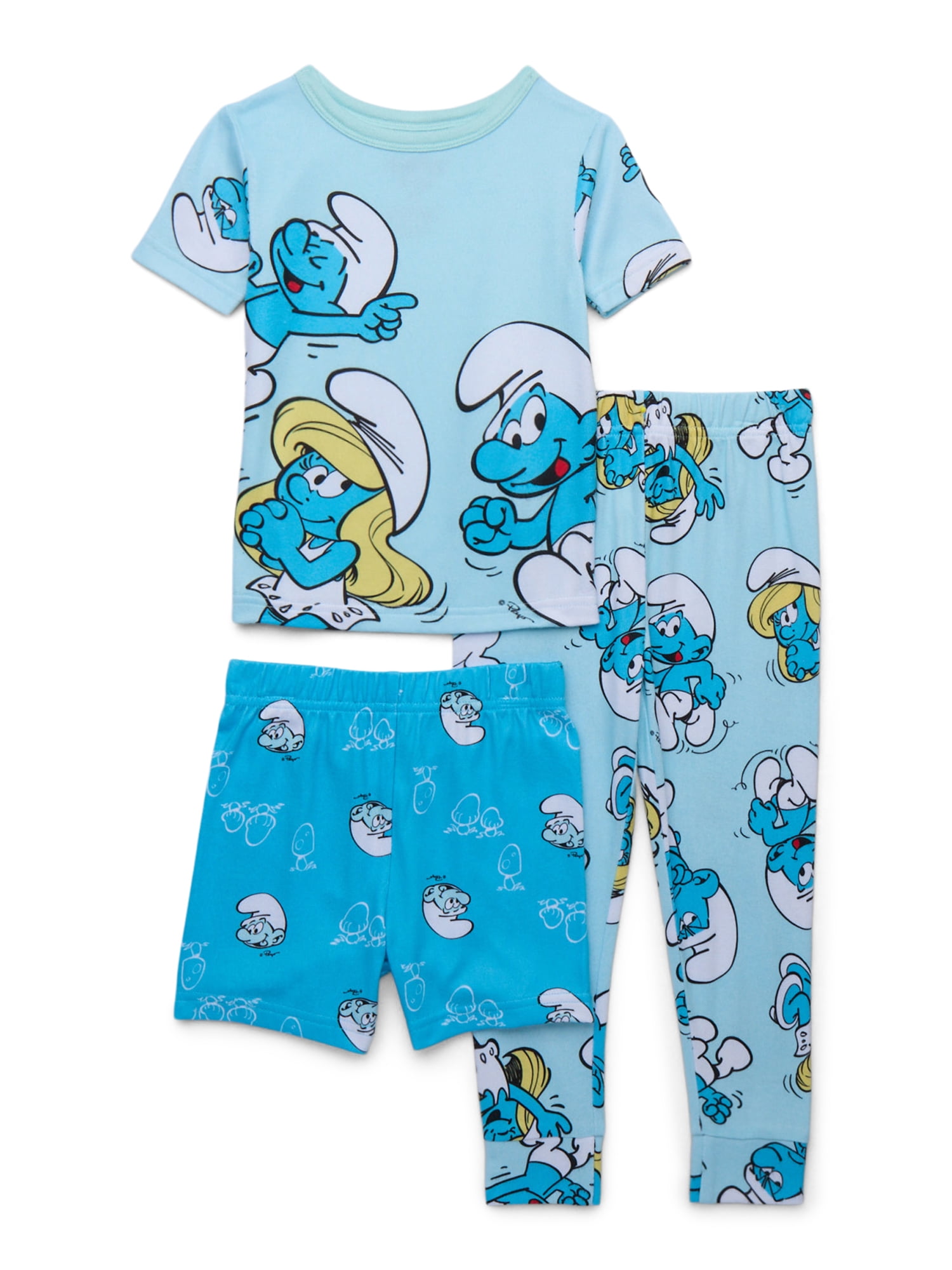 Smurfs Toddler Pajama Set 3-Piece Top, Pants, Shorts Cozy Comfy Sizes ...