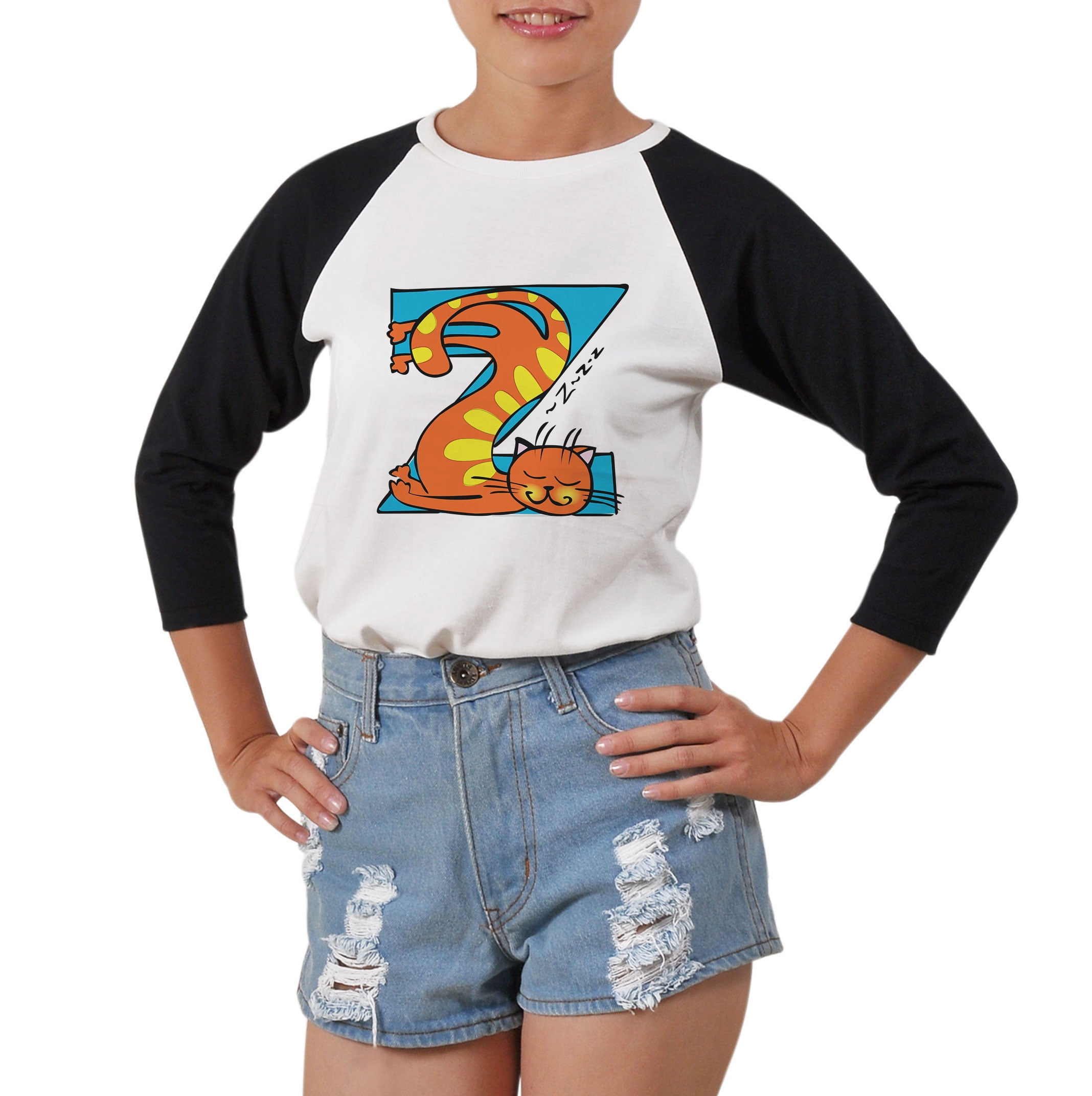 Character Z - Funny Cat Print 100% Cotton Elbow Sleeves Raglan T-Shirt ...