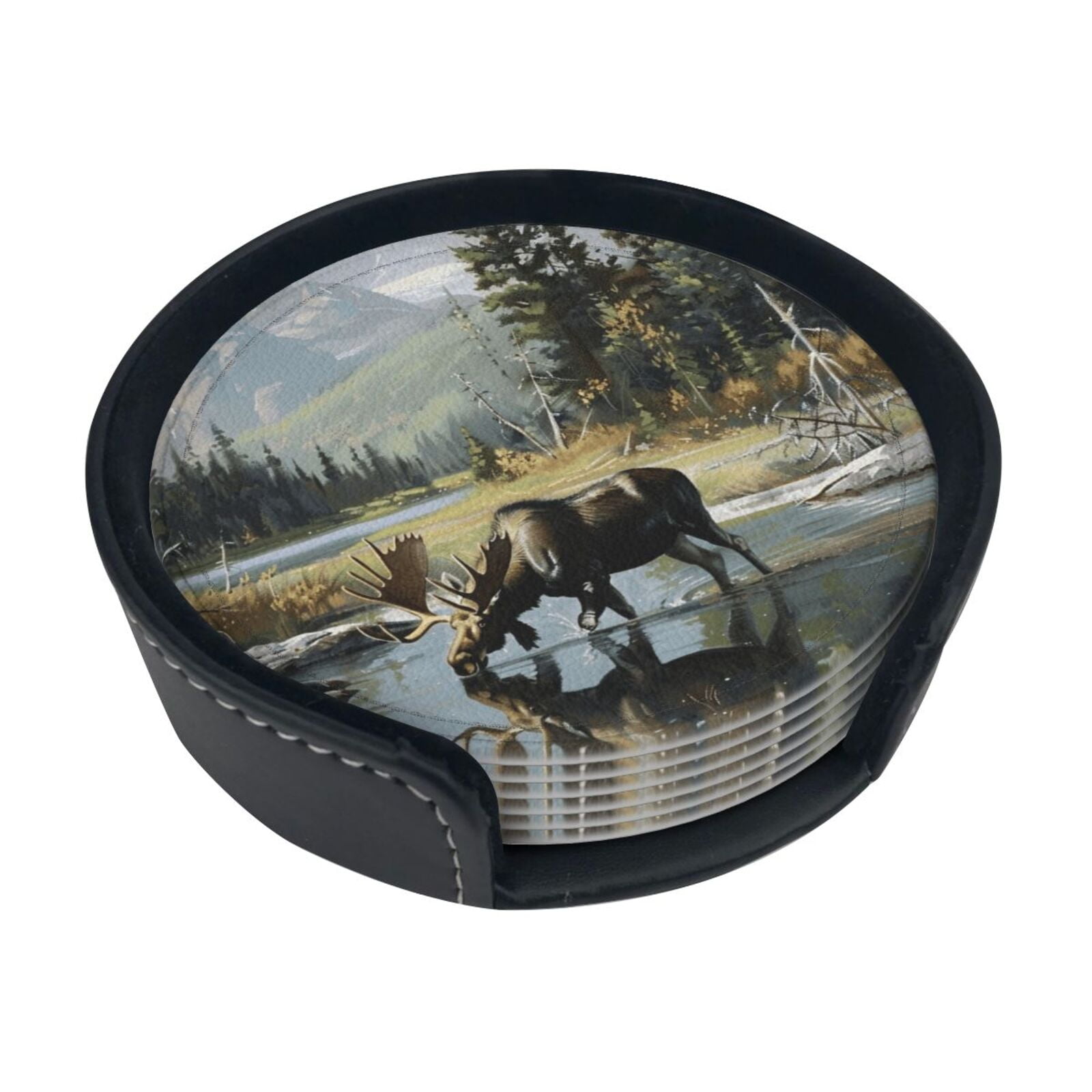 Characteristics of deer Print Coaster,Round Leather Coasters with ...