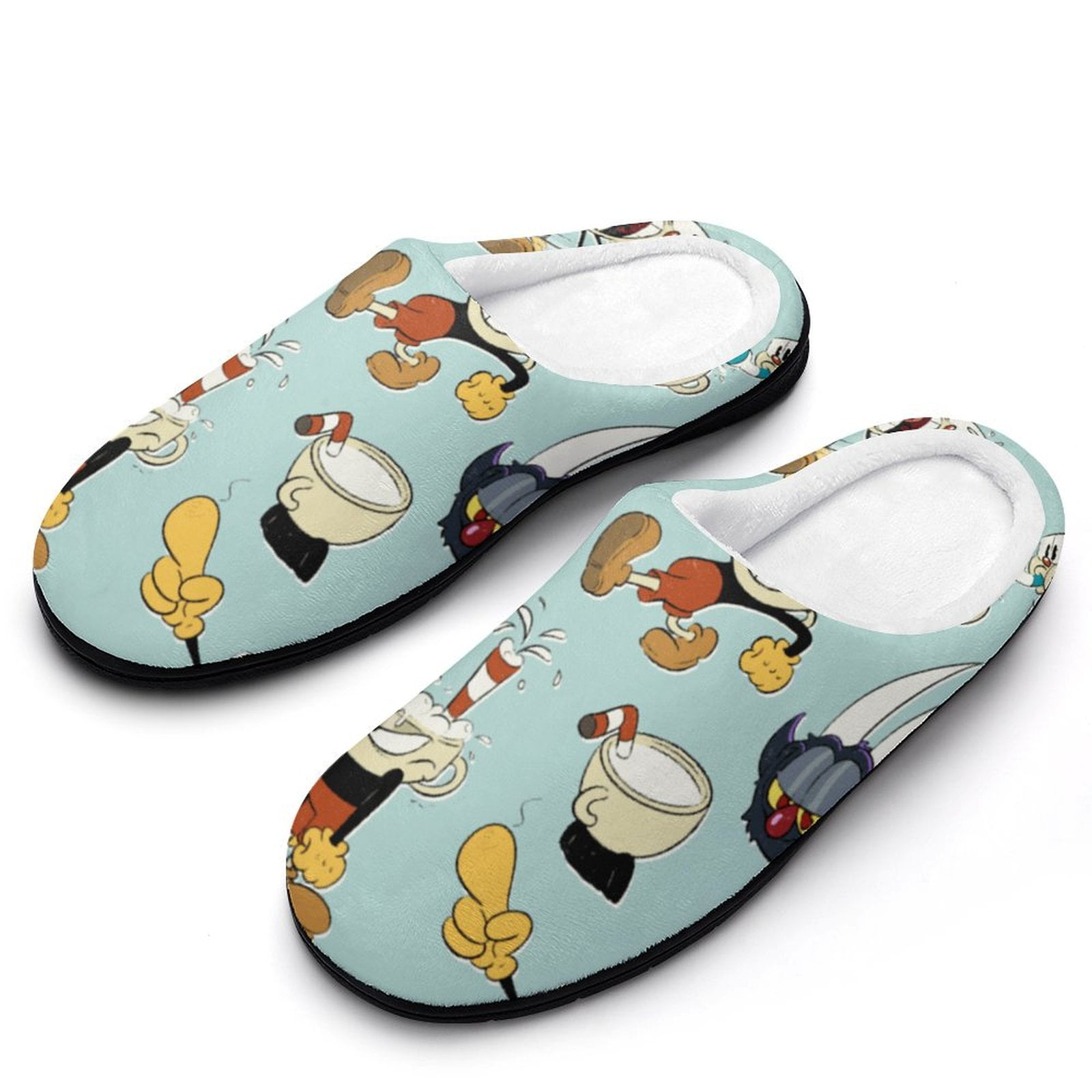 Characters Cuphead Show Fuzzy Cotton Slippers For Mens Winter Cotton ...
