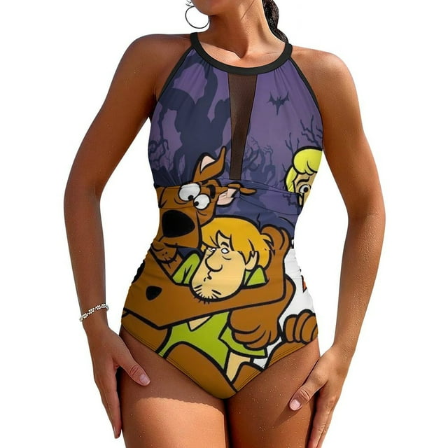 Characters Scooby Doo Womens One Piece Swimsuit Summer Beach Holiday Bathing Suit Sexy Back Mesh