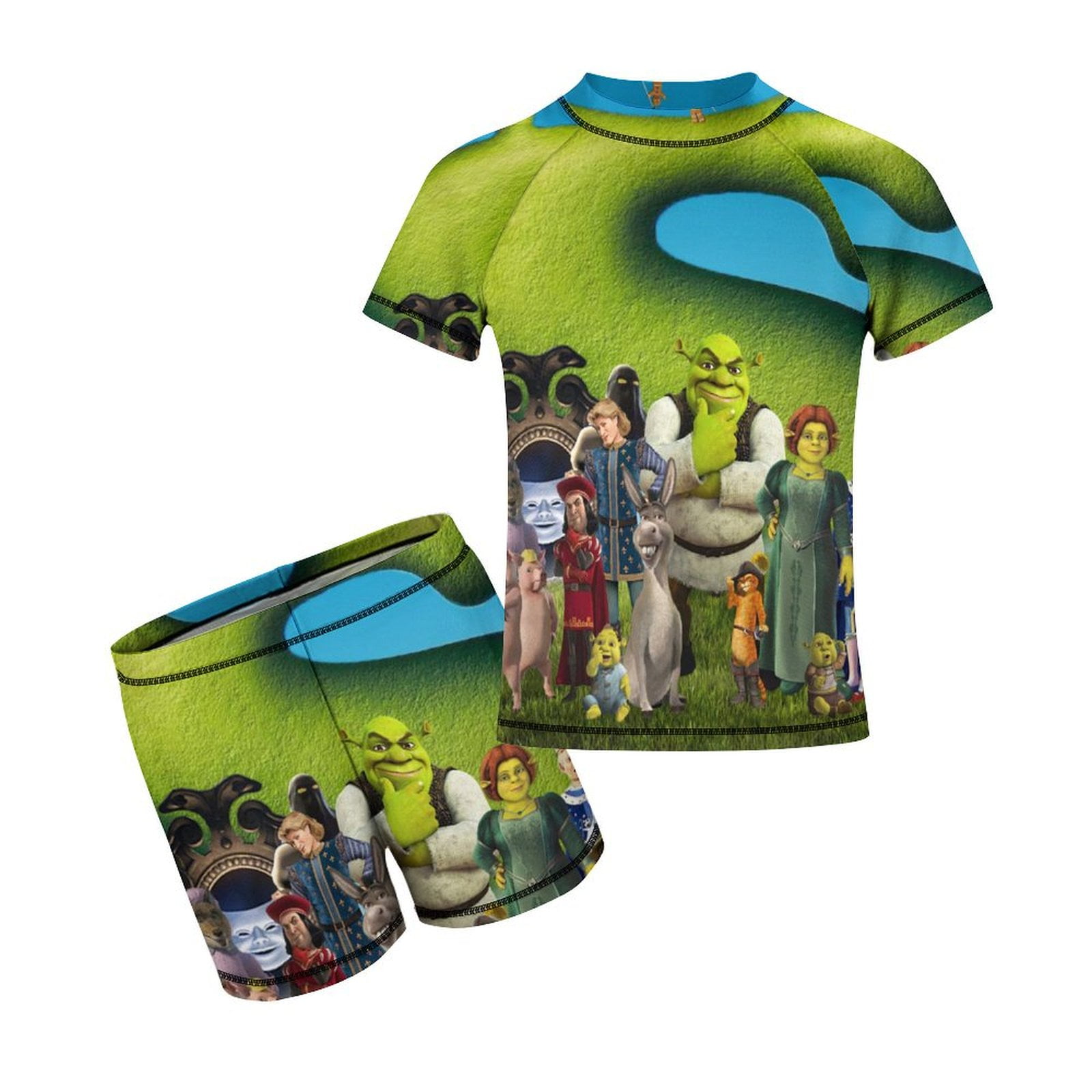 Characters Shrek Boy's Swimsuit Short Sleeve T Shirt Swim Trunks Shorts ...