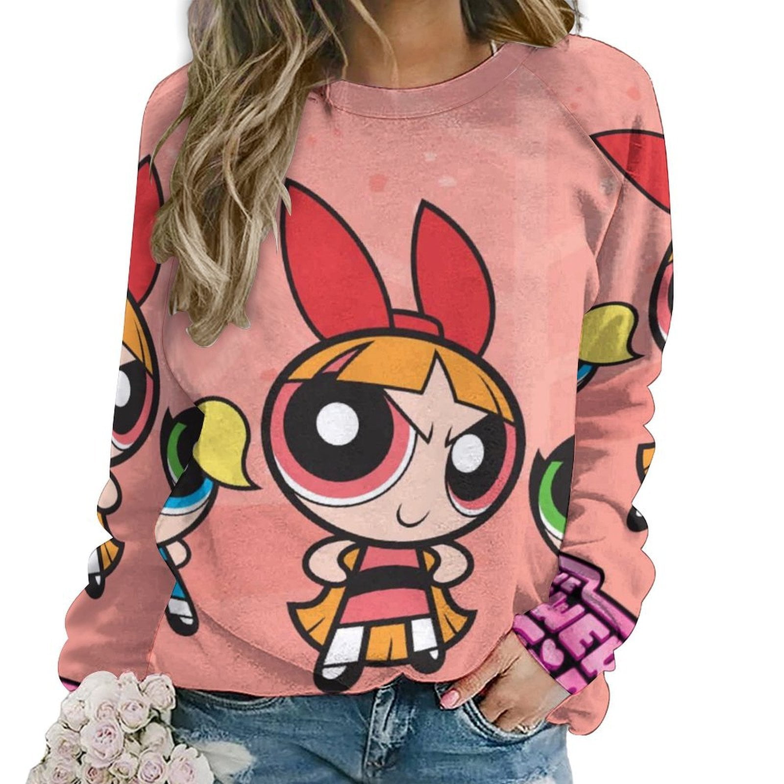 Characters The Powerpuff Girls Womens Sweatshirts Fashion Raglan Round ...