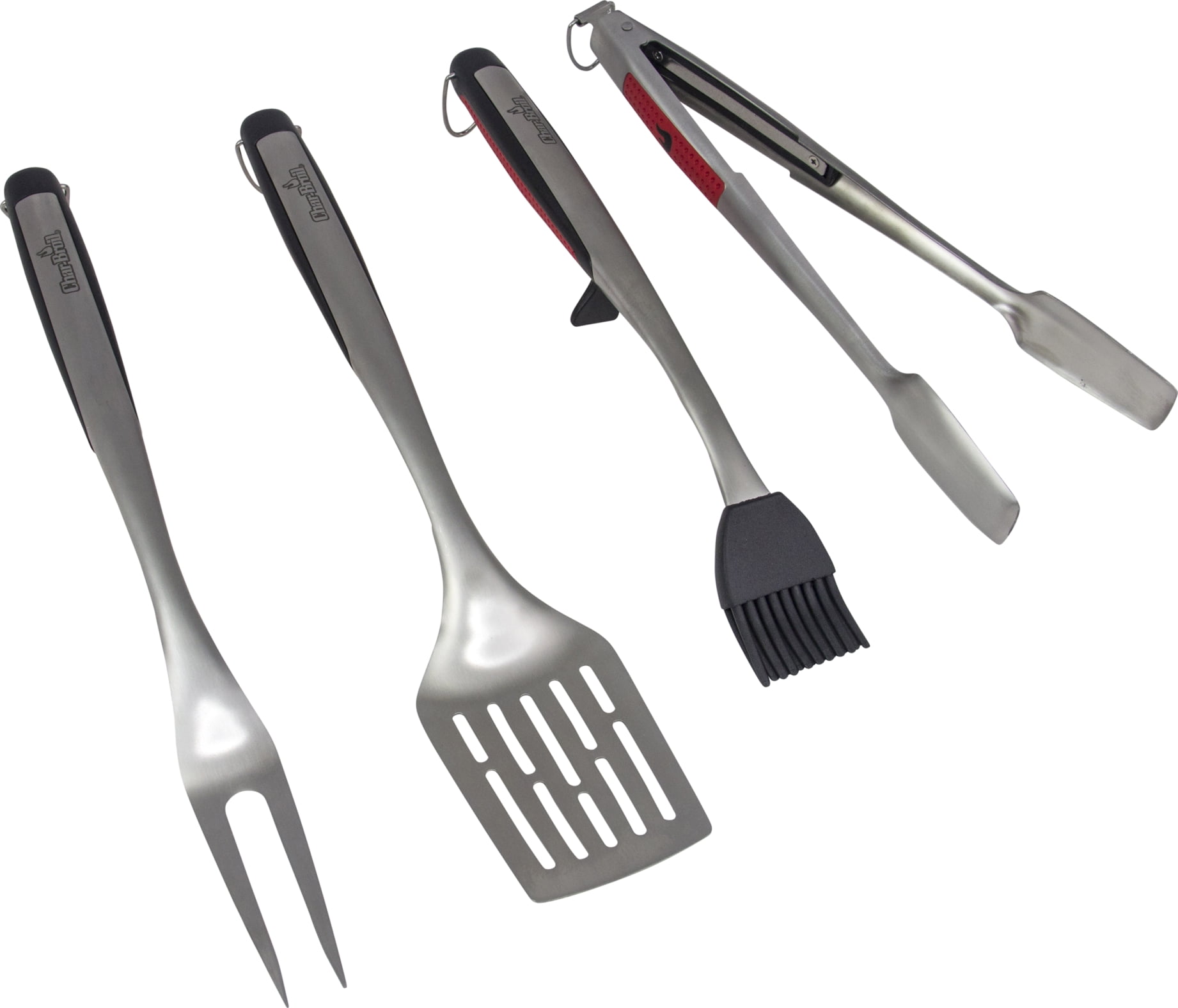 Charbroil 4-Piece Comfort-Grip Grilling Tool Set, Red - Fork, Brush ...