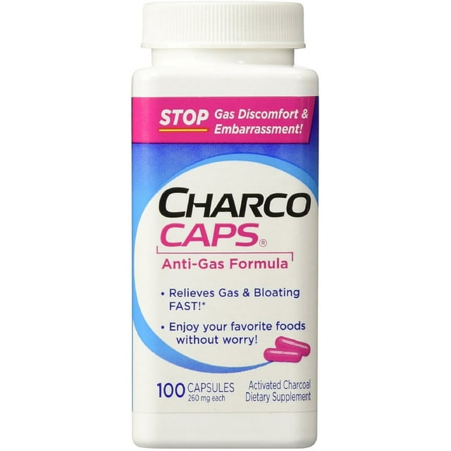 CharcoCaps Anti-Gas Formula, Stomach Bloating Relief Medication, 100 ...