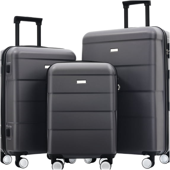 Charcoal ABS 3-Piece Hardshell Luggage Set with 360° Spinner Wheels and ...