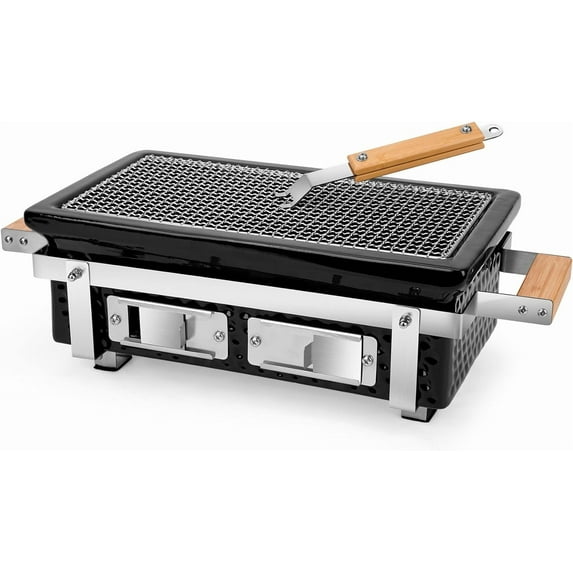 Charcoal BBQ Hibachi Grill with Grid Lifter, Portable Yakitori Grill ...