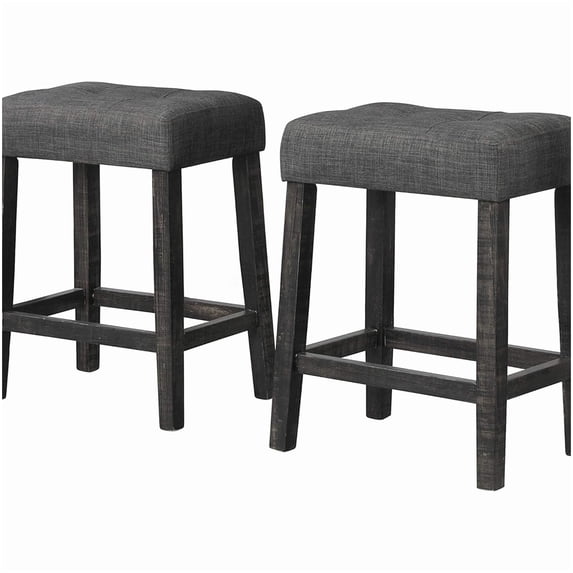 Charcoal Black Counter Stools Set of 2, Linen Upholstered Backless ...