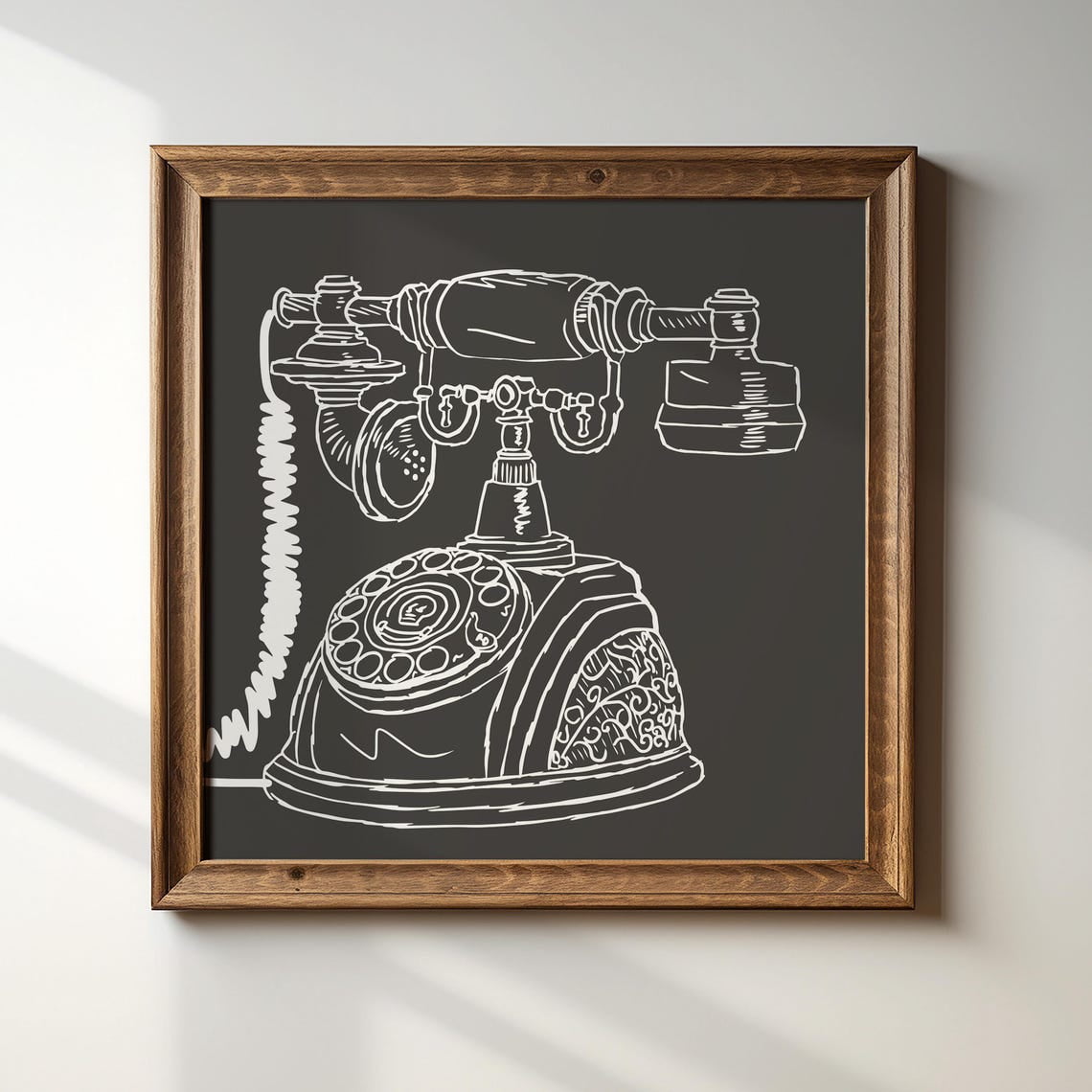Charcoal Black Telephone Square Doodle Line Illustration Print, Art ...