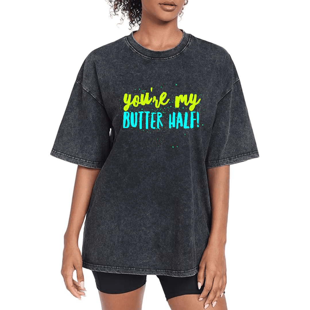 Charcoal Black Washed Lively Neon Butter Half Term Loose Fit Tshirt ...