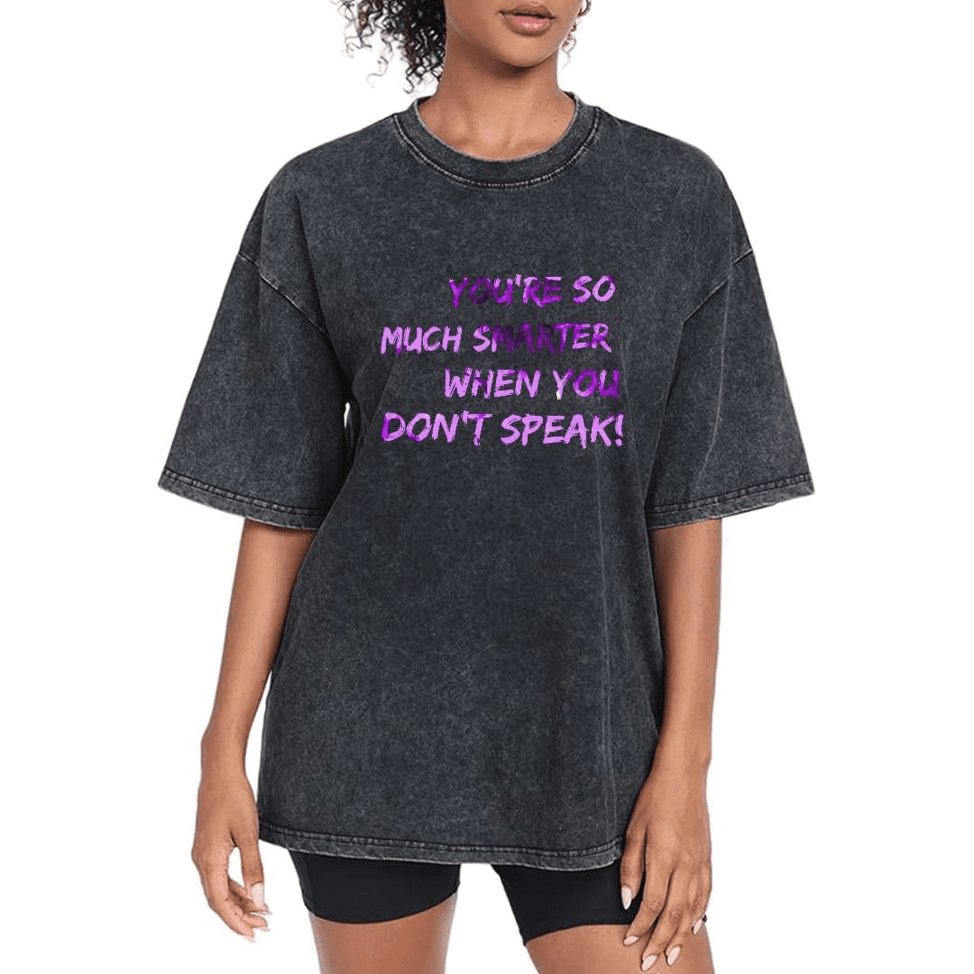 Charcoal Black Washed Vibrant Purple Witty Speech Jab Loose Fit Tshirt ...
