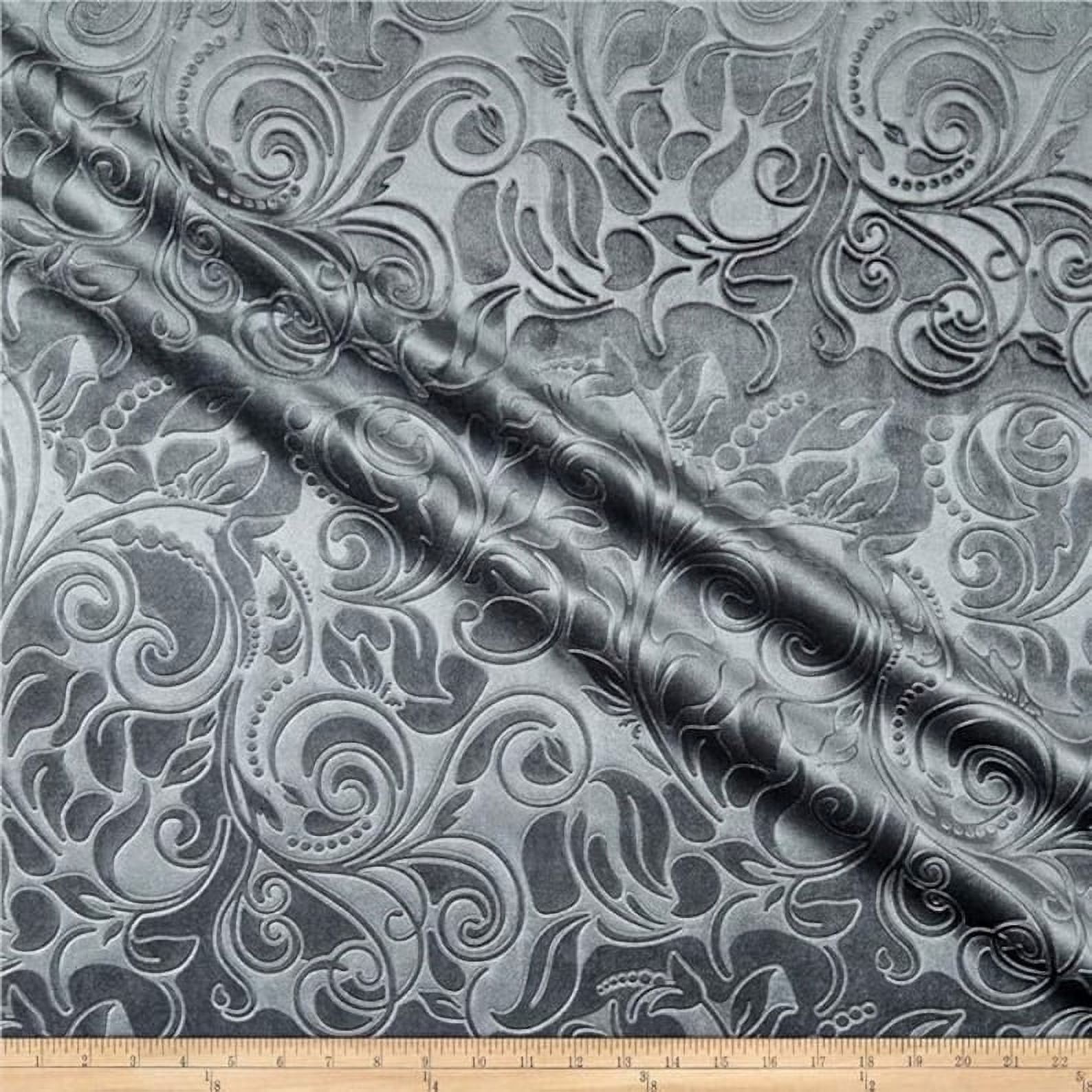 Charcoal Brocade Velvet Scroll Fabric Cut by the Yard, Ideal Embossed Material for Upholstery ...