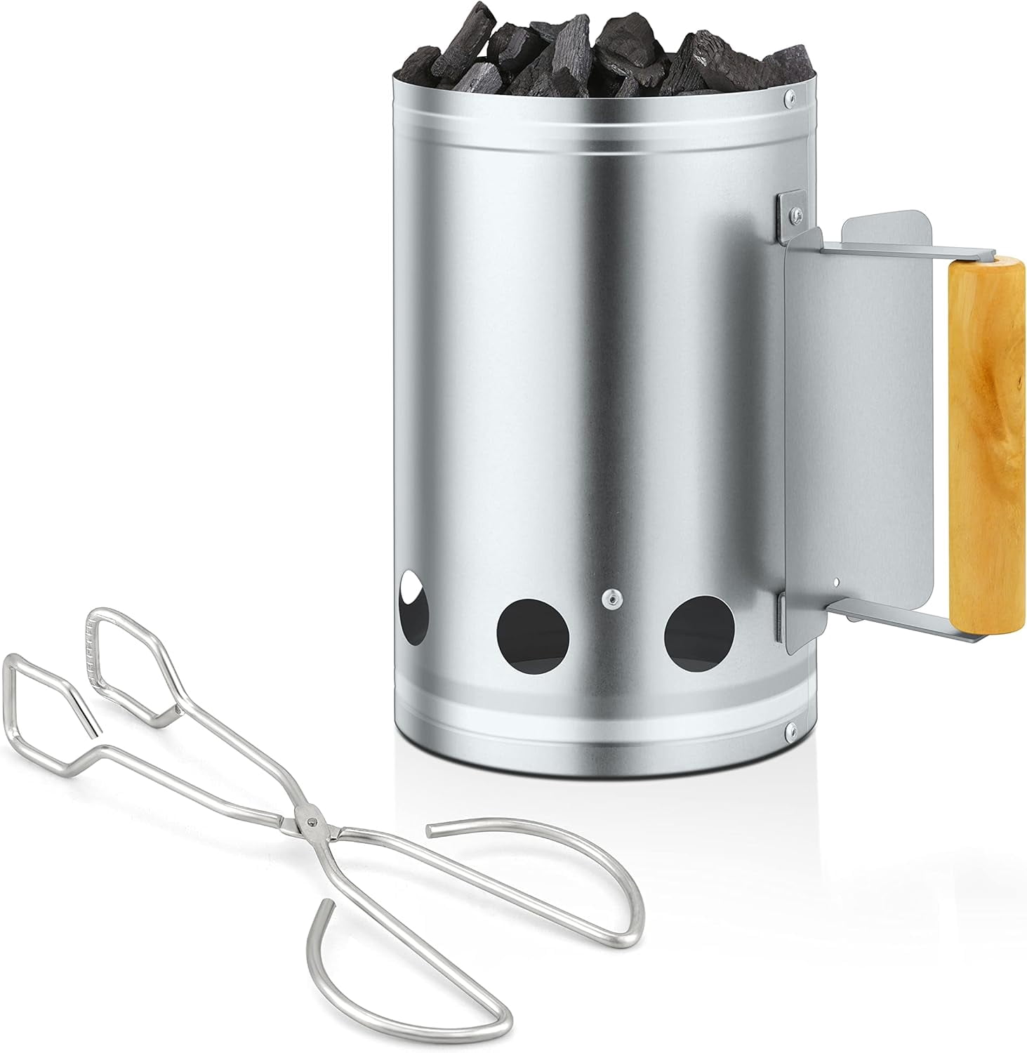 Charcoal Chimney Starter with Clamp Set, Portable BBQ Grill Fire ...