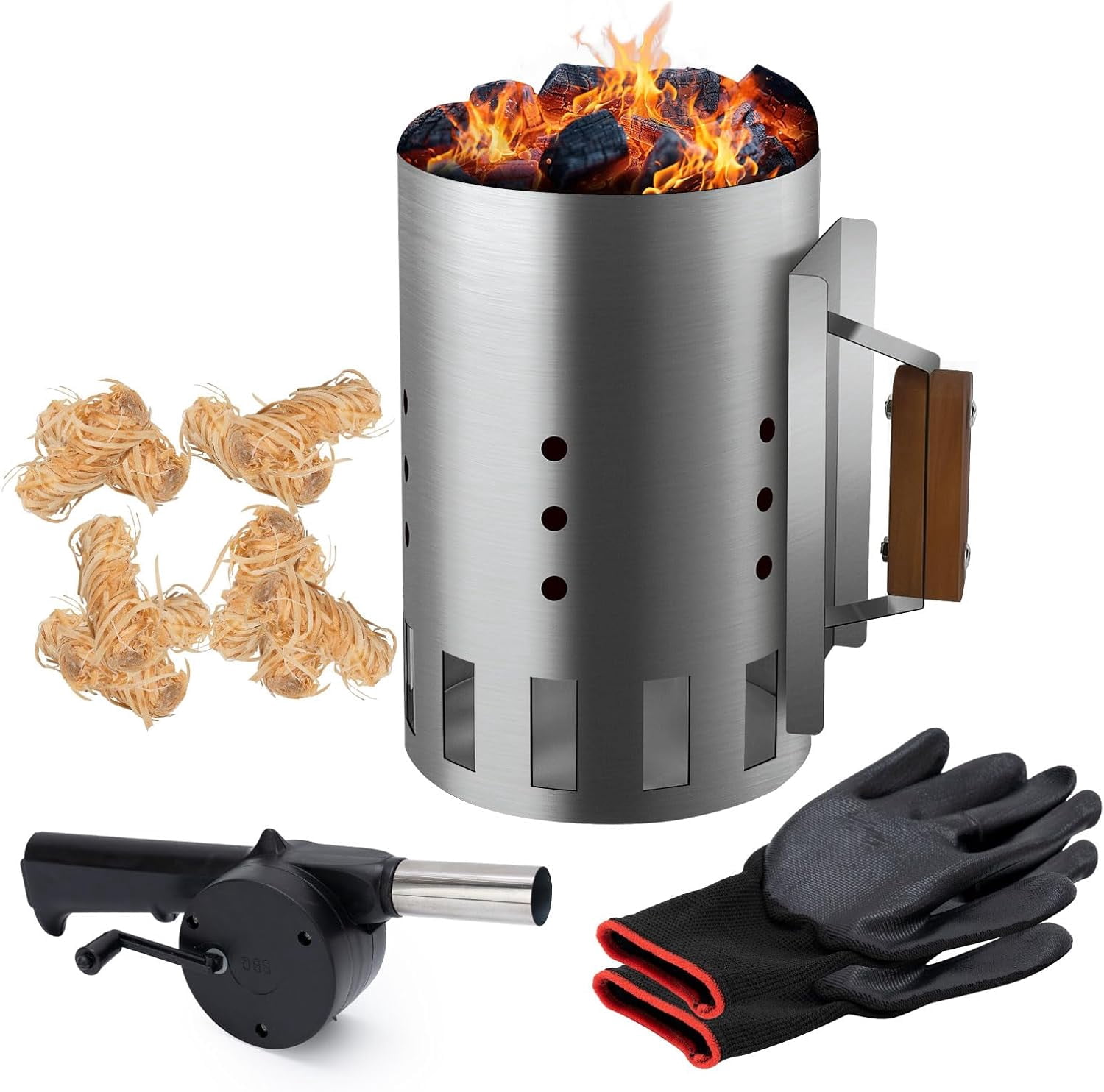 Charcoal Chimney Starter Set for BBQ, Rapid Chimney Starter for ...