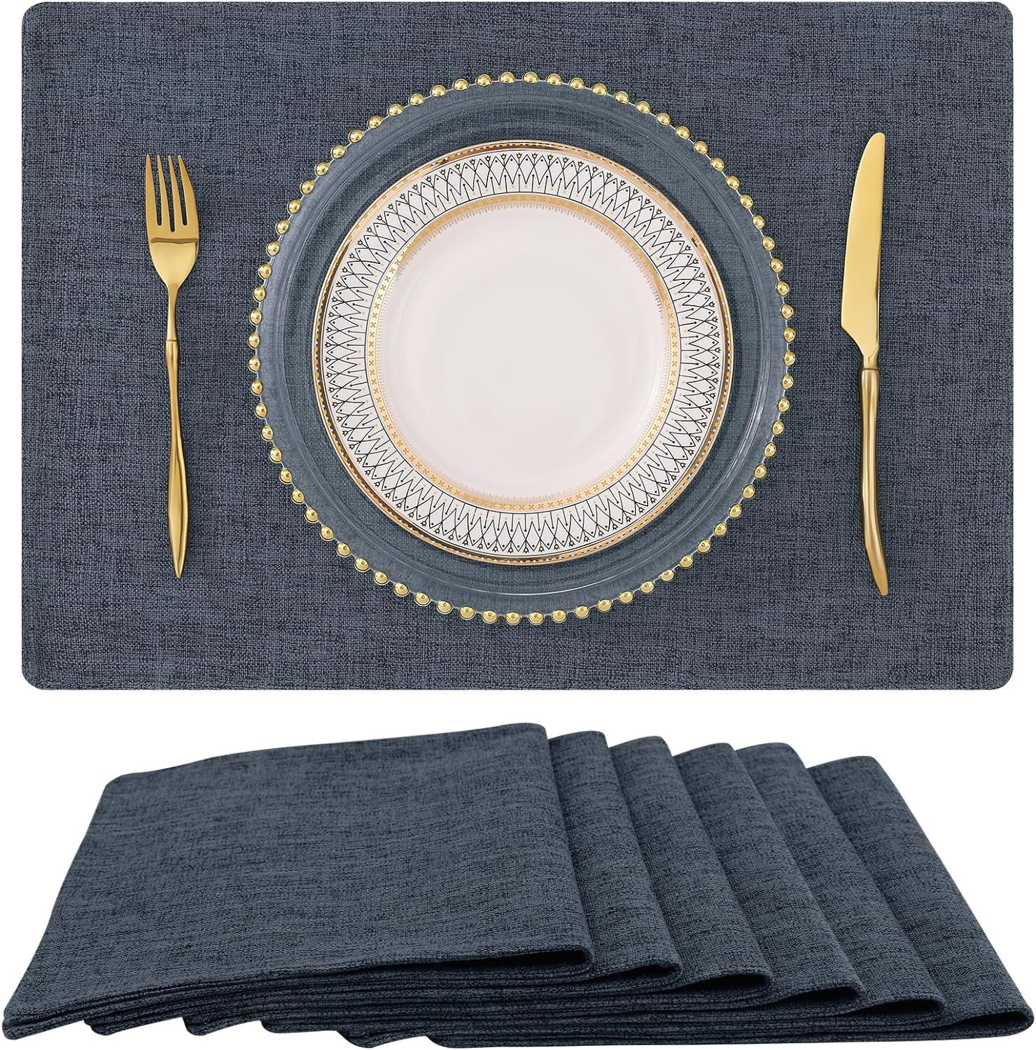 Charcoal Cloth Placemats Set of 6 Cotton Linen Blend Washable Farmhouse ...