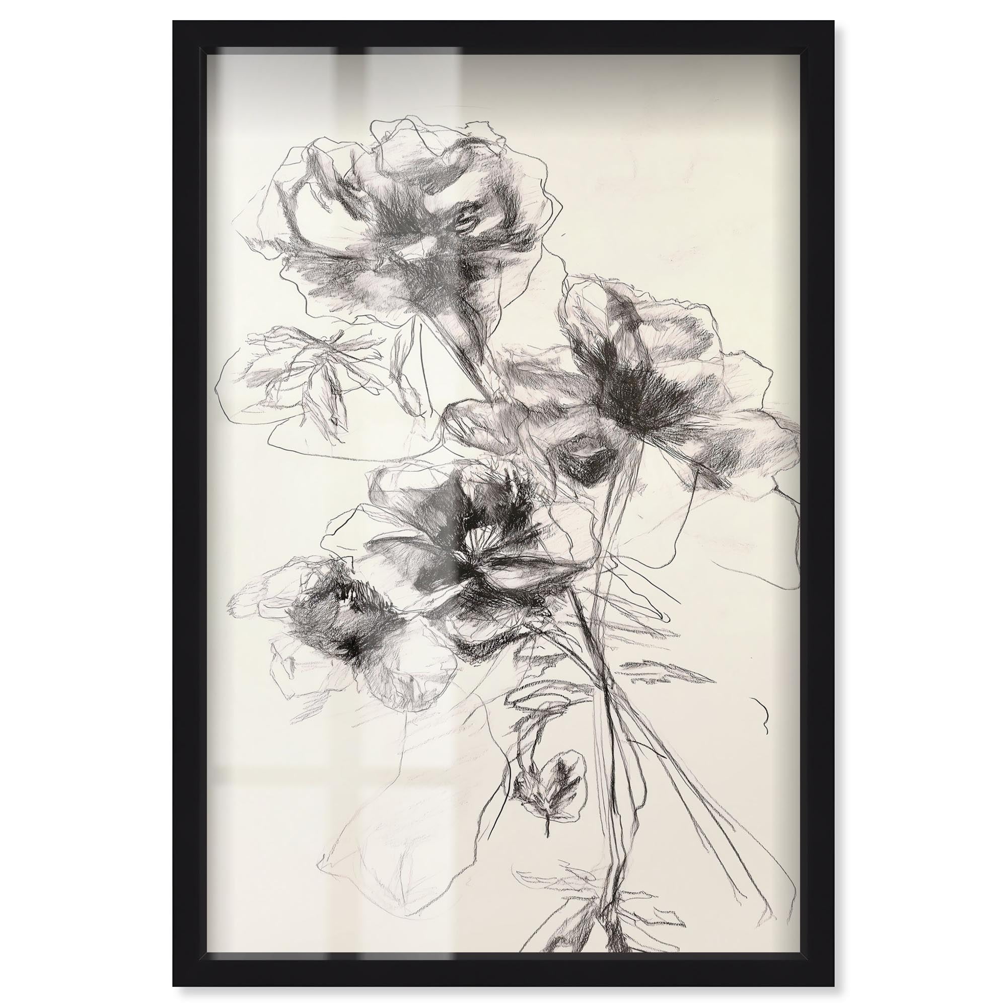 Charcoal Flower Serenity II Shadowbox Print Minimalist Wall Art by Art ...