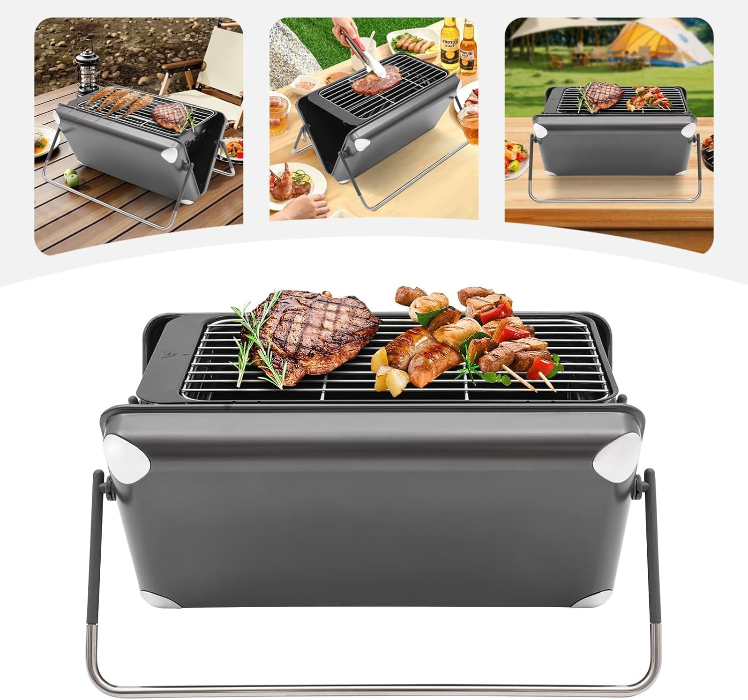 Charcoal & Gas 2-in-1 Portable Camping Grill Camping Stove, Outdoor Barbecue Cooker Gas Grill ...