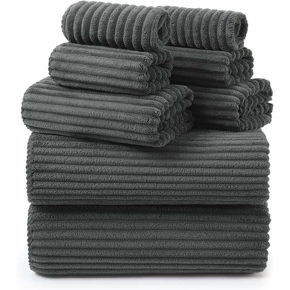 Charcoal Gray Bath Towels Set 8 Piece - Microfiber Bathroom Towels of 8 ...
