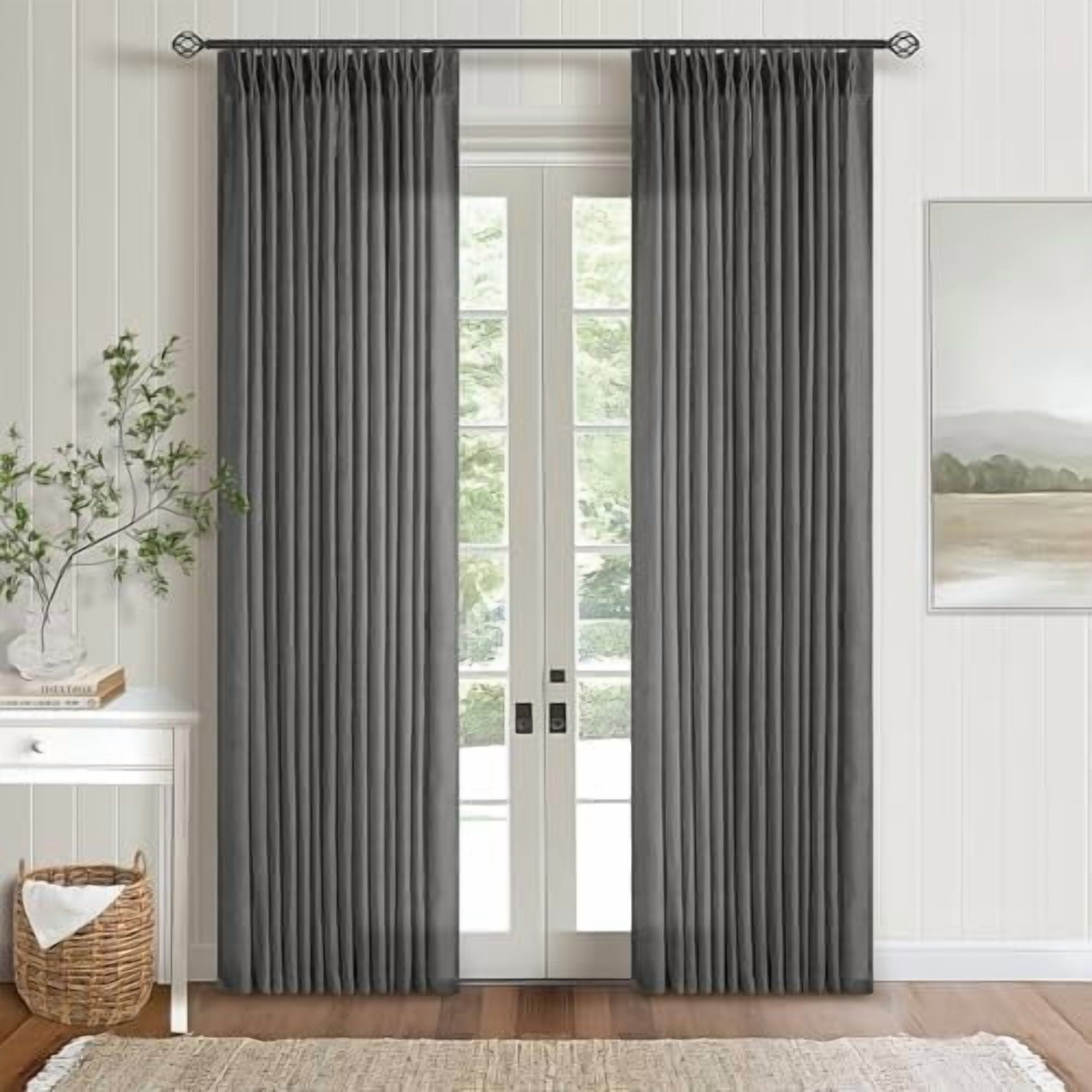 Charcoal Grey 84 Inch Pinch Pleated Linen Curtains 2 Panel Set for ...
