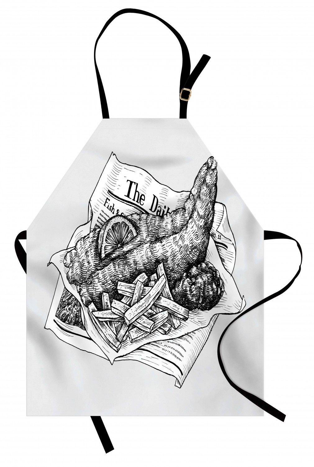 Charcoal Grey Apron, Fish and Chips on a Newspaper Tasty Fattening Pub ...