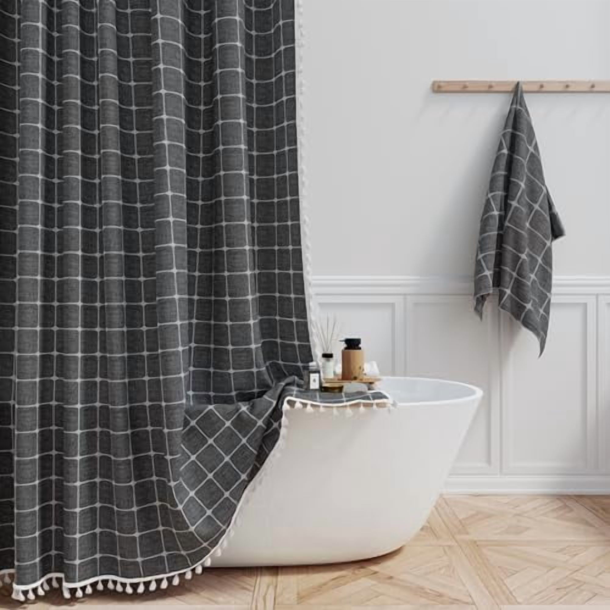 Charcoal Grey Boho Shower Curtain - Linen Rustic Heavy Duty Fabric ...