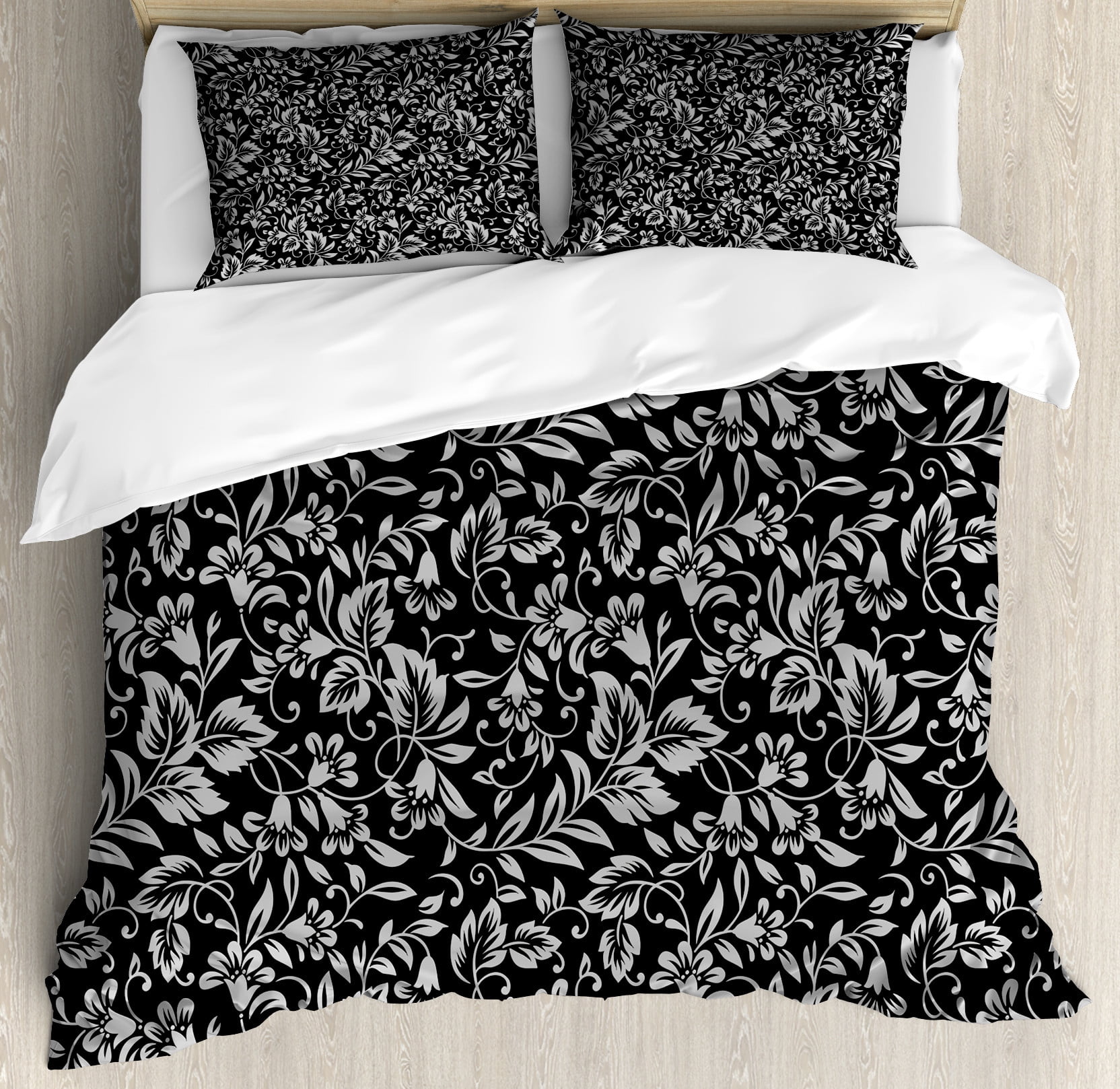 Charcoal Grey Duvet Cover Set, Garden Inspired Vintage Art of Classy ...