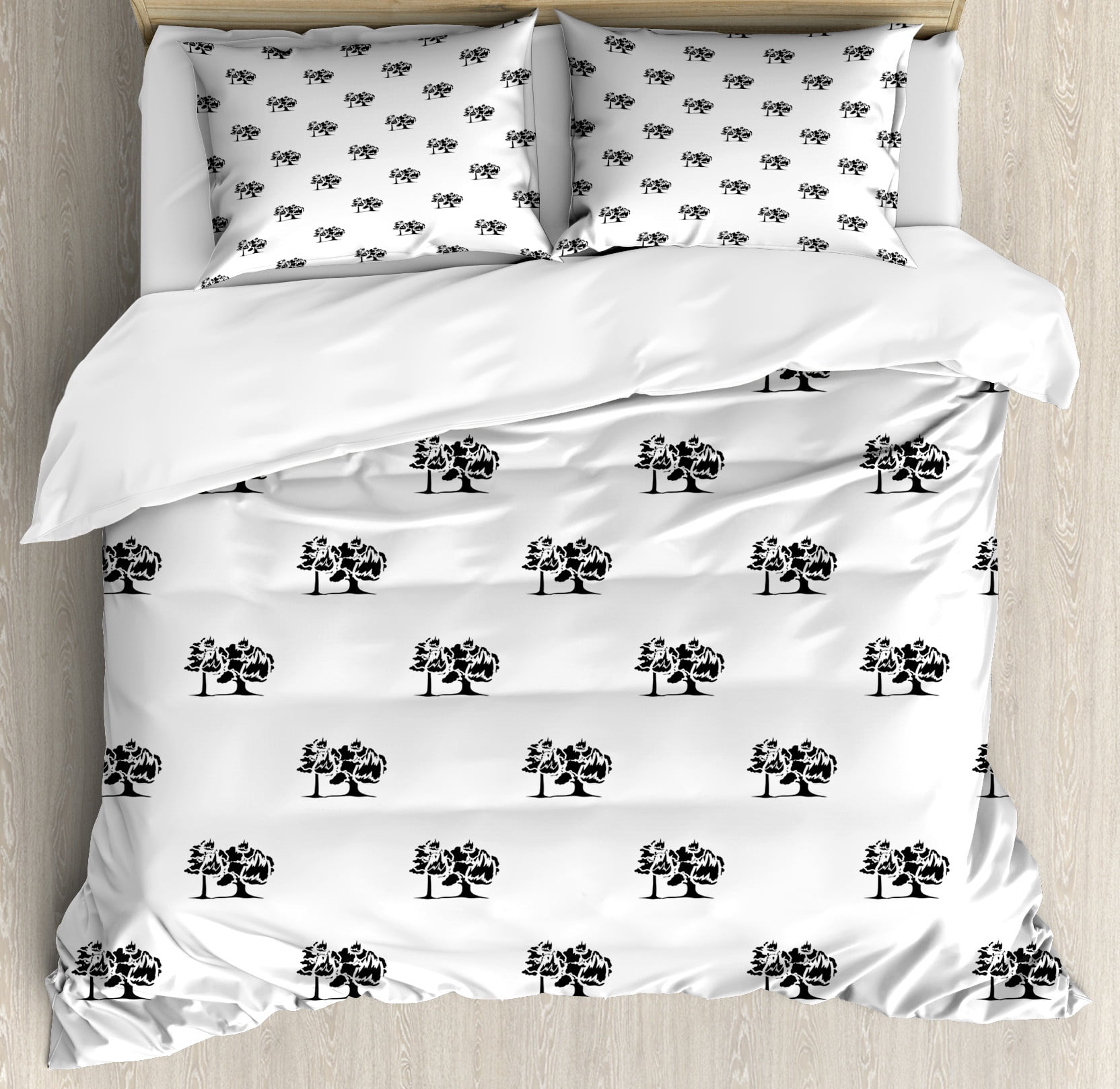 Charcoal Grey Duvet Cover Set, Monochrome Illustration of Repetitive ...