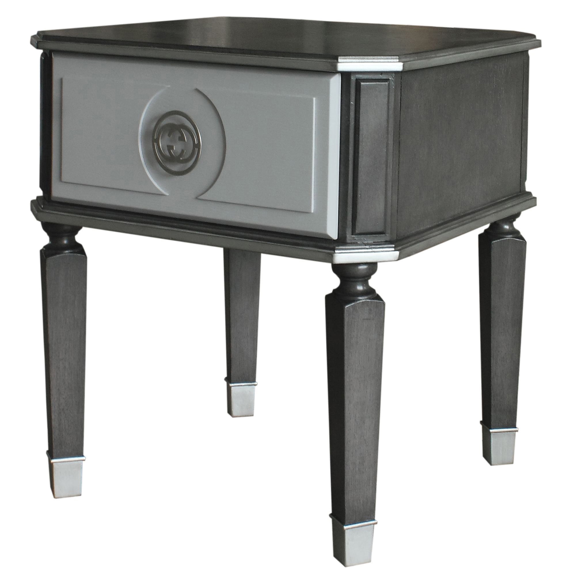 Charcoal Grey End Table with Drawer - Modern Side Table for Living Room ...