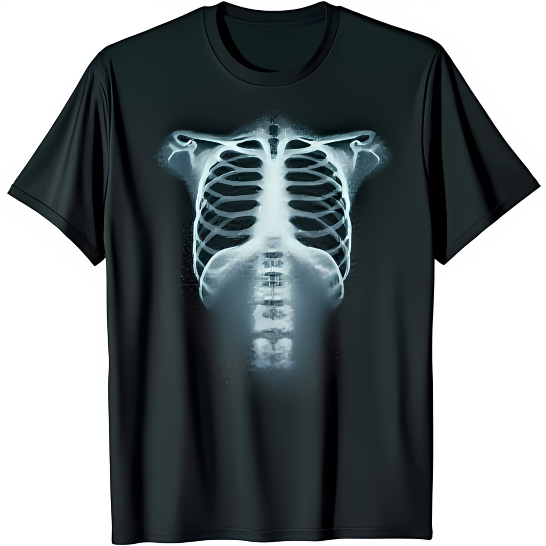 Charcoal Grey T-Shirt with Fuzzy Blue Ribcage X Ray Graphic Unique ...
