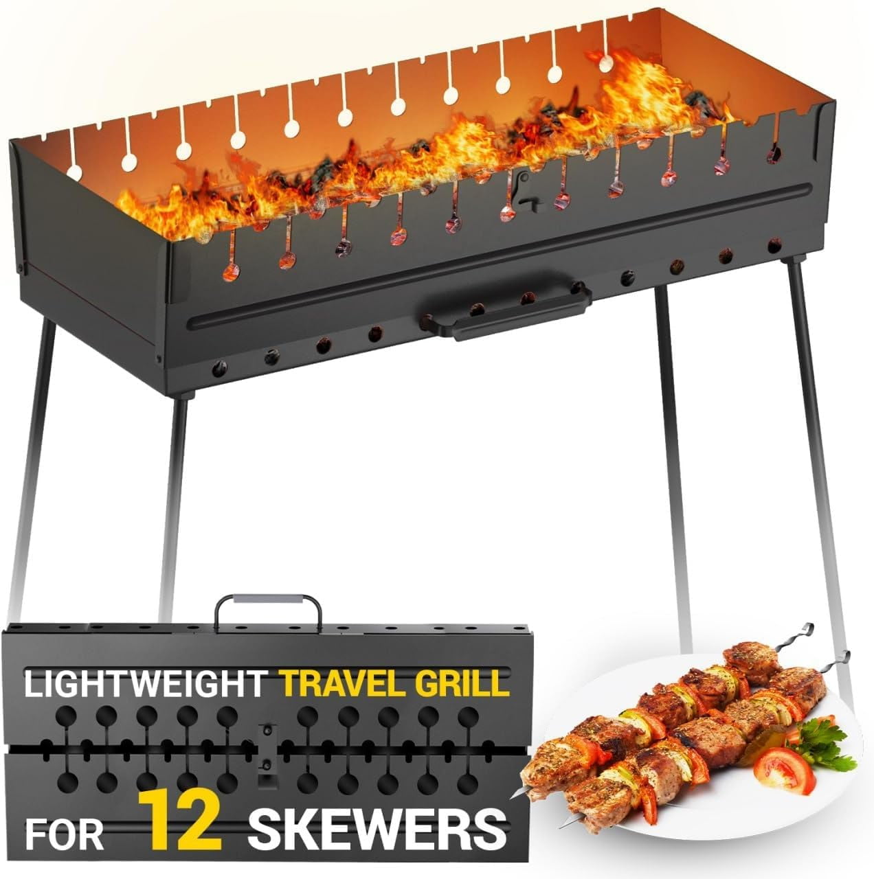 Charcoal Grill for 12 Skewers - Portable Barbecue Camp Grills - Mangal ...