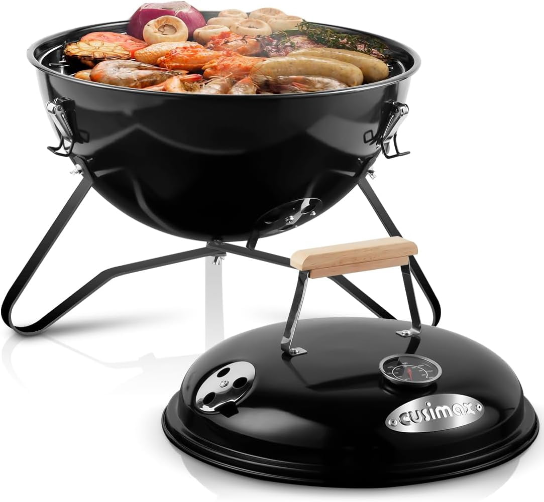 Charcoal Grill,14.5'' Portable BBQ Grill, Outdoor Mini Grill, Lid with ...