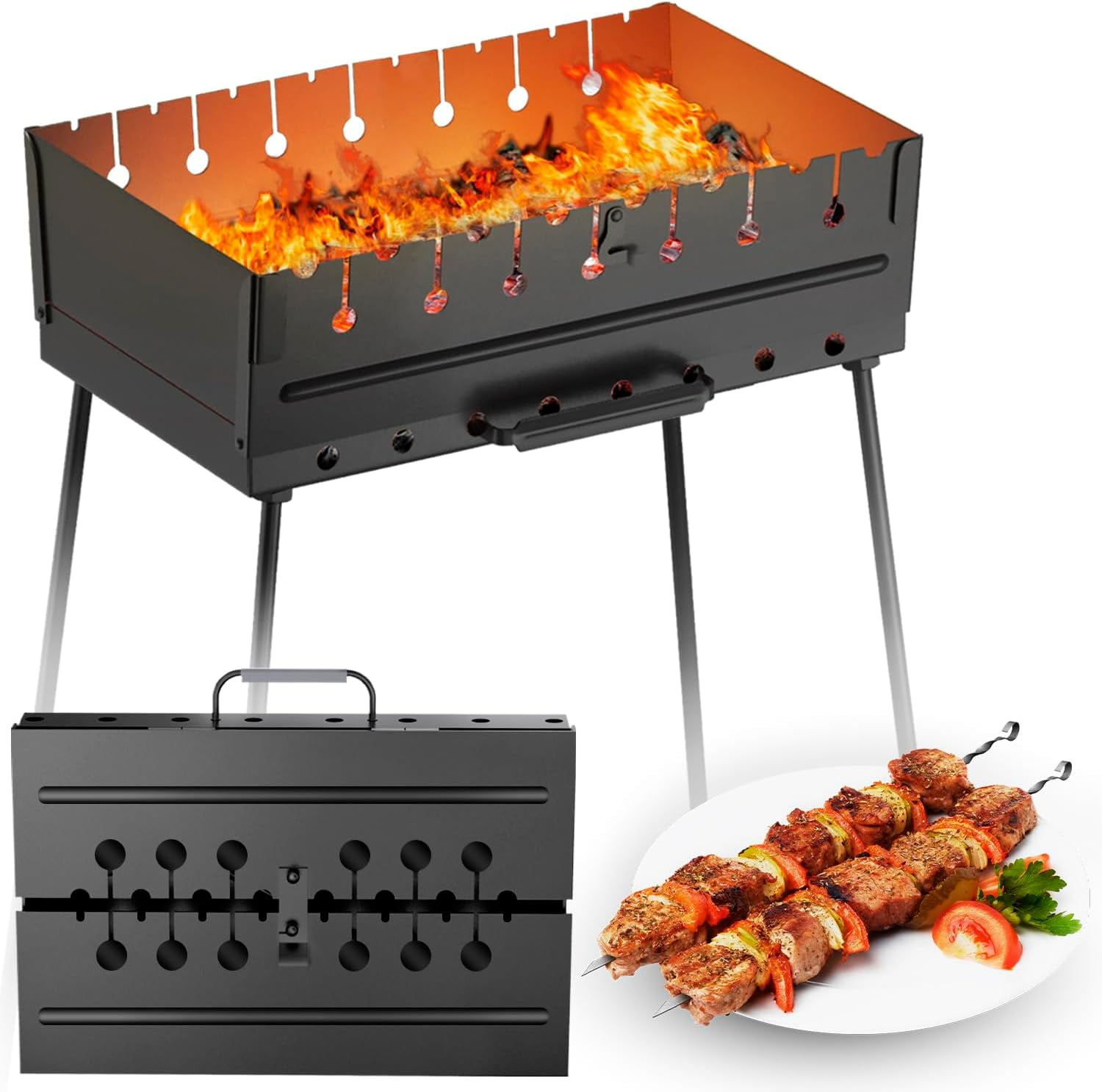 Charcoal Grill for 8 Skewers - Portable Barbecue 16.9""×11.8""×16.9"" Kabob Camp Grills ...