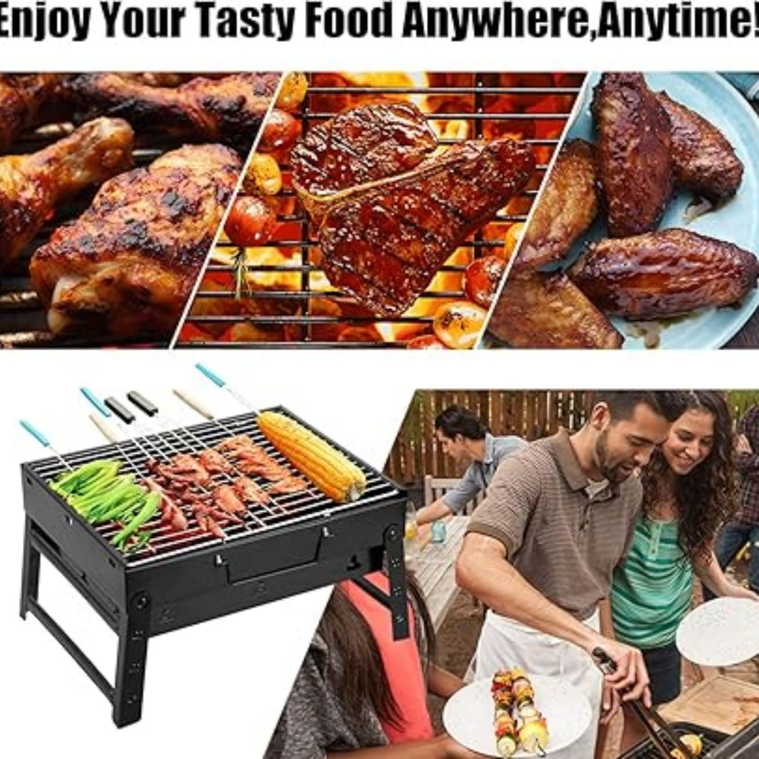 Charcoal Grill, BBQ Grill Folding Portable Lightweight smoker Grill, Barbecue Grill Small desk ...