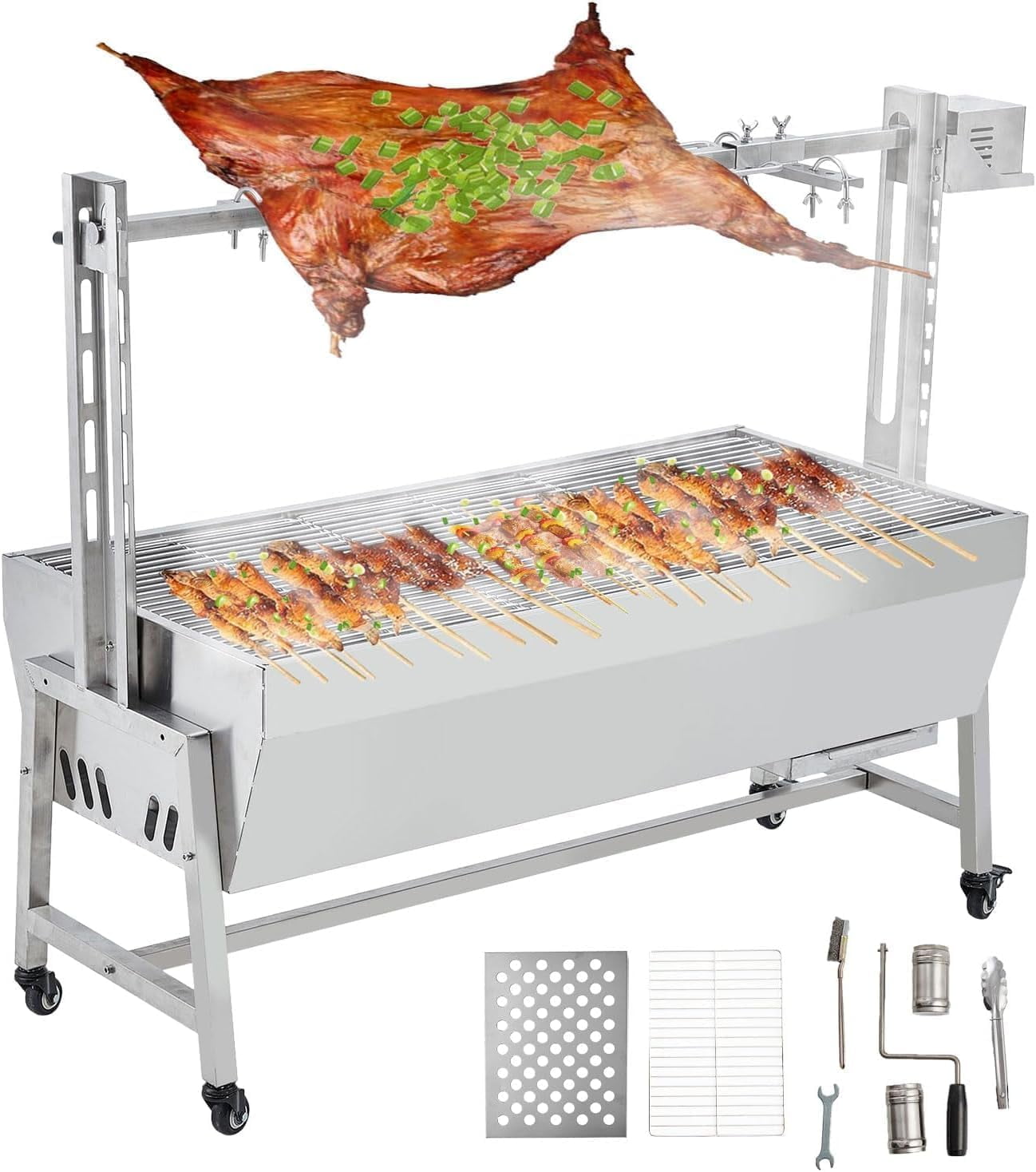 Charcoal Grill,Heavy Duty 200LBS Capacity Electric BBQ Spit Roaster ...