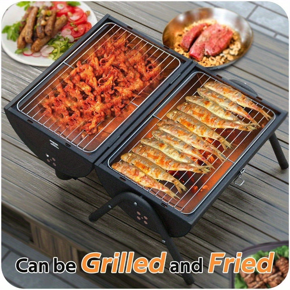 Charcoal Grill Portable Barbecue Black Folding BBQ Grill Small Outdoor ...