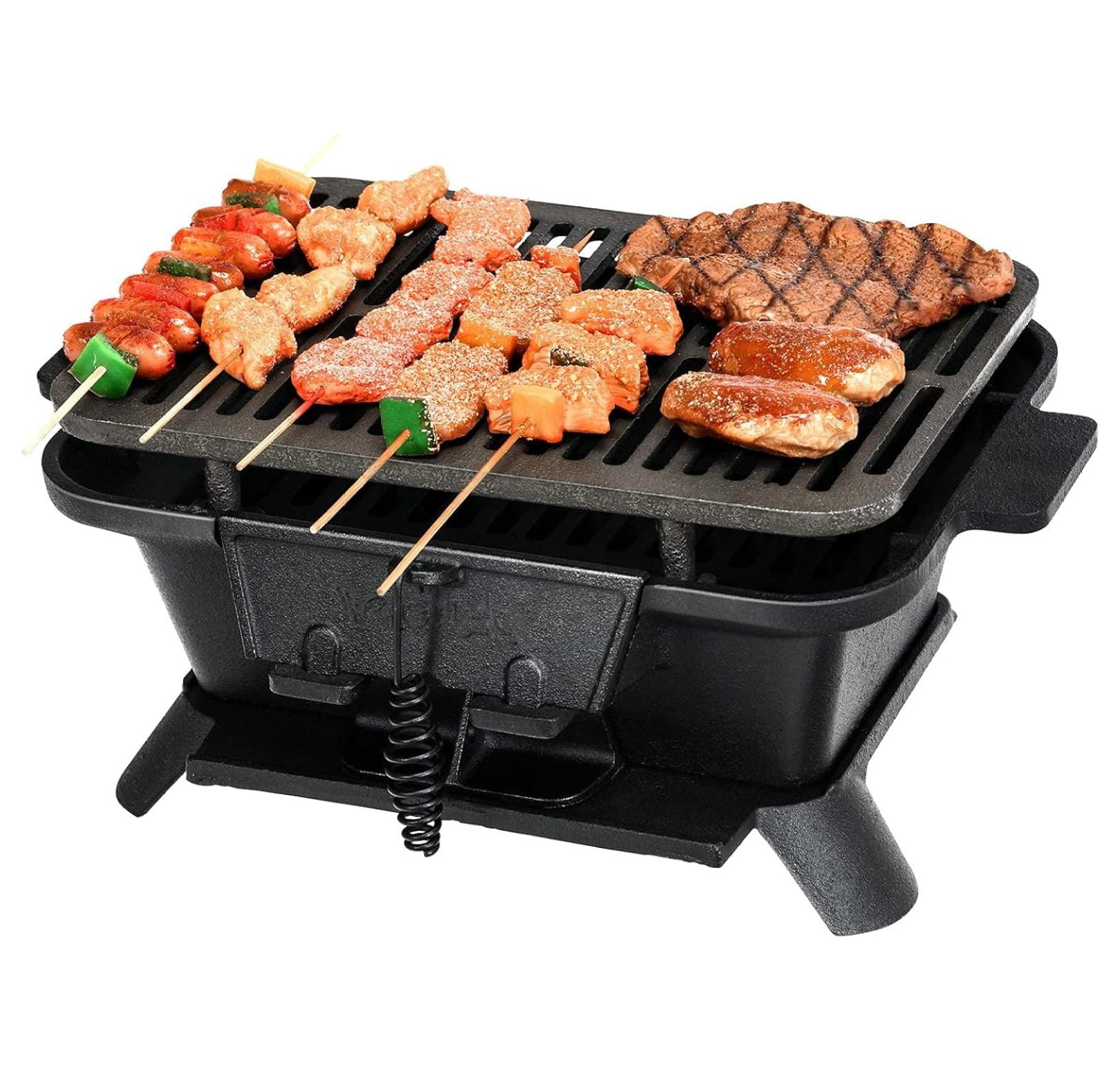 Charcoal Grill Portable Barbecue Smoker Grill, Cast Iron Hibachi Grill ...