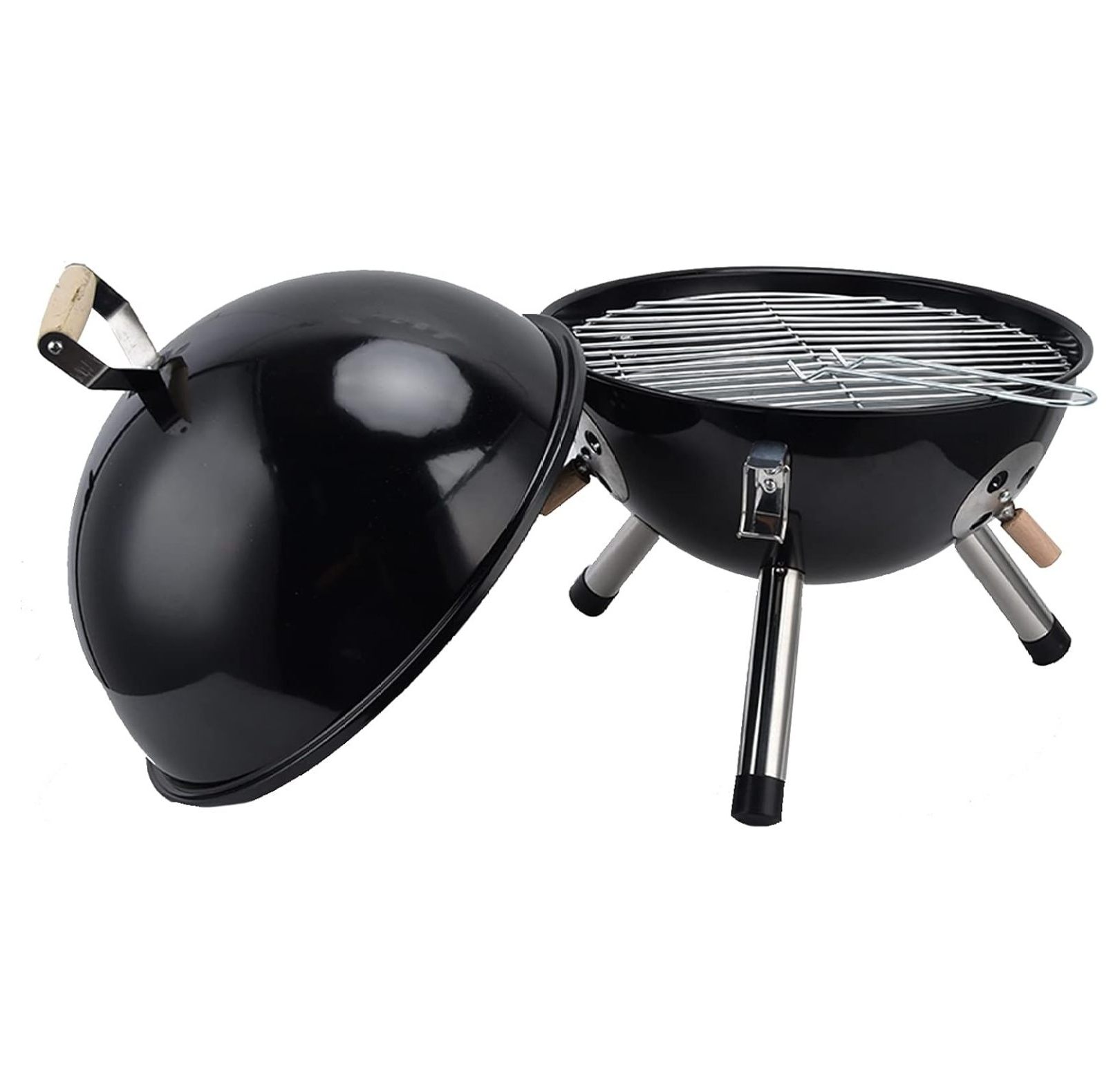 Charcoal Grill, Portable Spherical Grill with 3-Point Locking Lid for ...