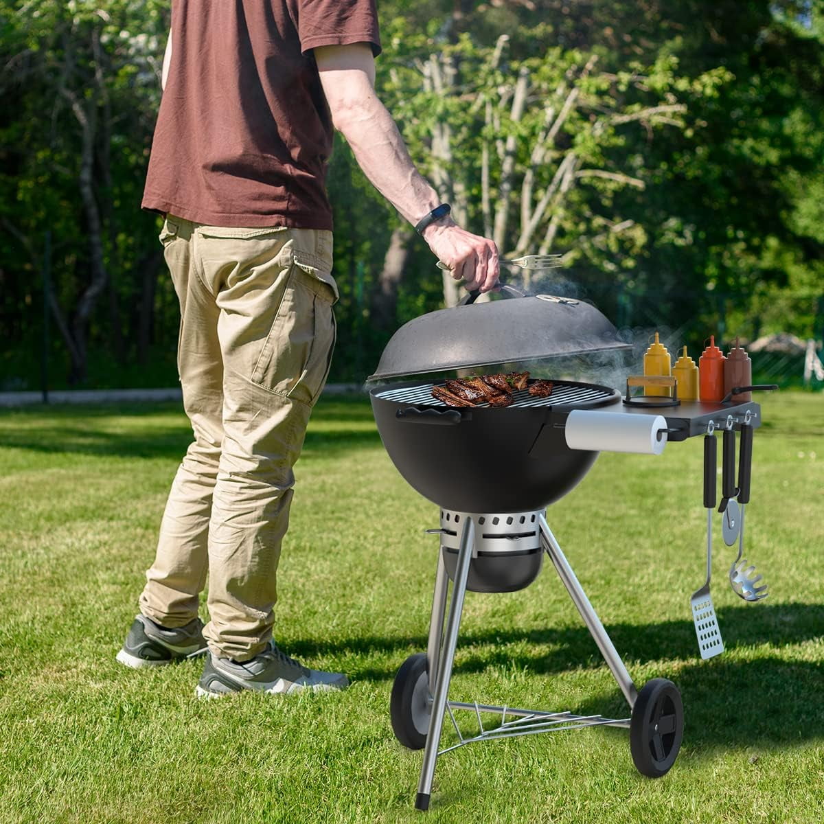Charcoal Grill Table Shelf Compatible with 22" Charcoal Kettle Grills ...