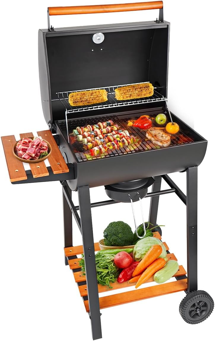 Charcoal Grill with Temperature Gauge - Large Outdoor Barrel Barbecue ...