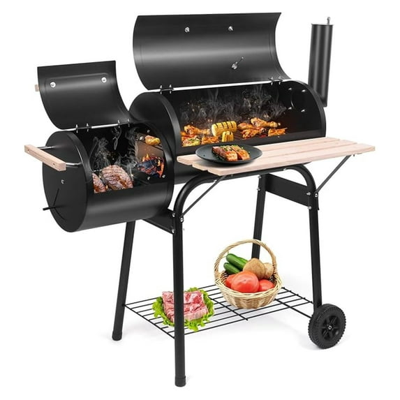 Charcoal Grill and Offset Smoker, Outdoor Patio Barbecue Cooker with ...