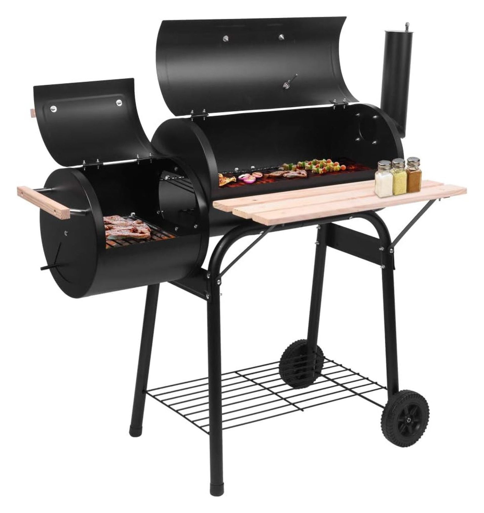 Charcoal Grill with Side Fire Box and Offset Smoker, BBQ Outdoor Picnic ...