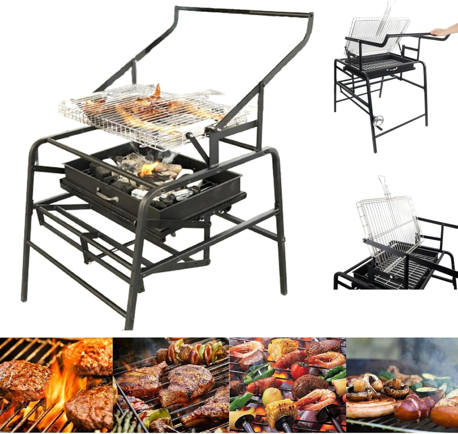 Charcoal Grills 360° Rotating BBQ Grill - Smoker Grill Stainless Steel ...