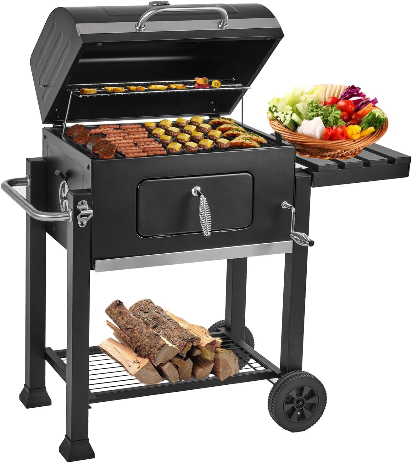 Charcoal Grills, Large Outdoor BBQ Grill Offset Smoker with Side Table ...