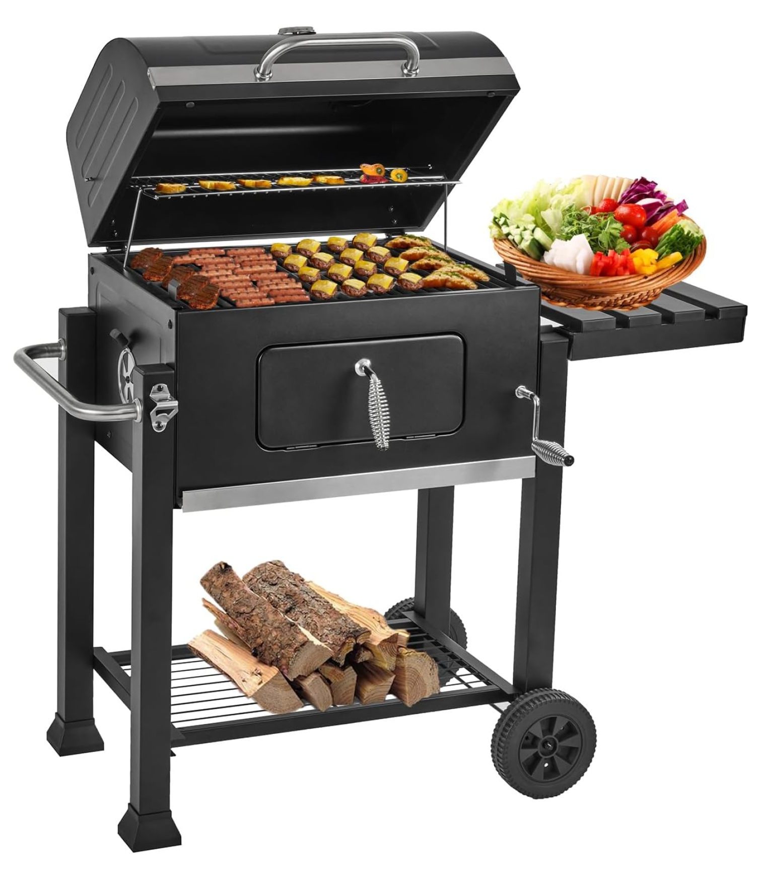 Charcoal Grills, Large Outdoor BBQ Grill Offset Smoker with Side Table Heavy Duty Outside ...
