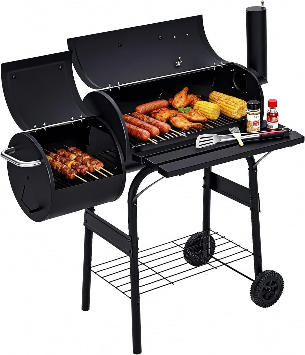 Charcoal Grills with Offset Smoker, Outdoor BBQ Grill with Handle and ...