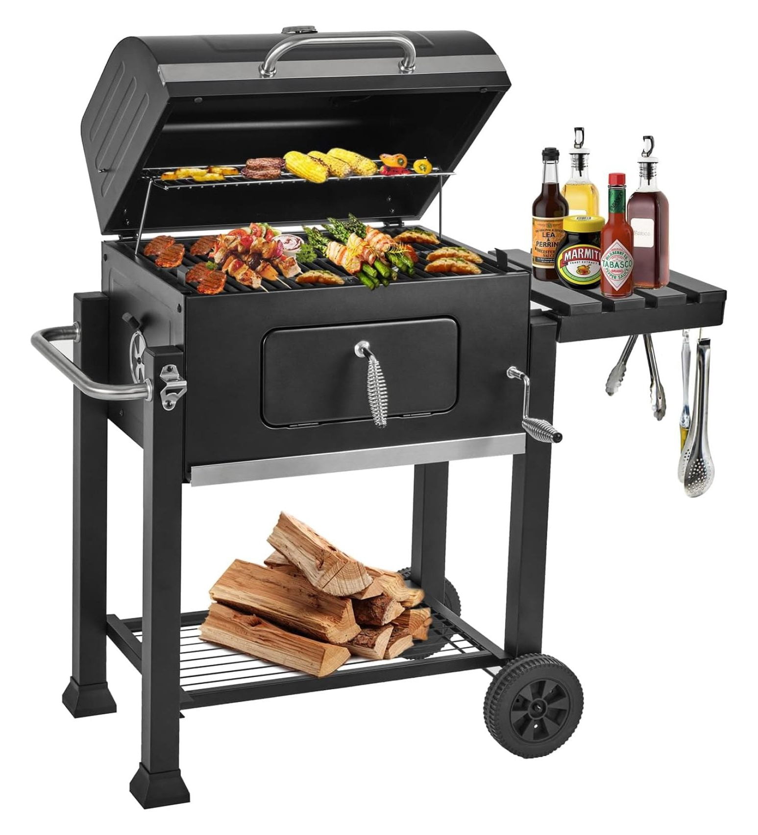Charcoal Grills,Outdoor BBQ Grill Large Smoker Grill with Side Table ...