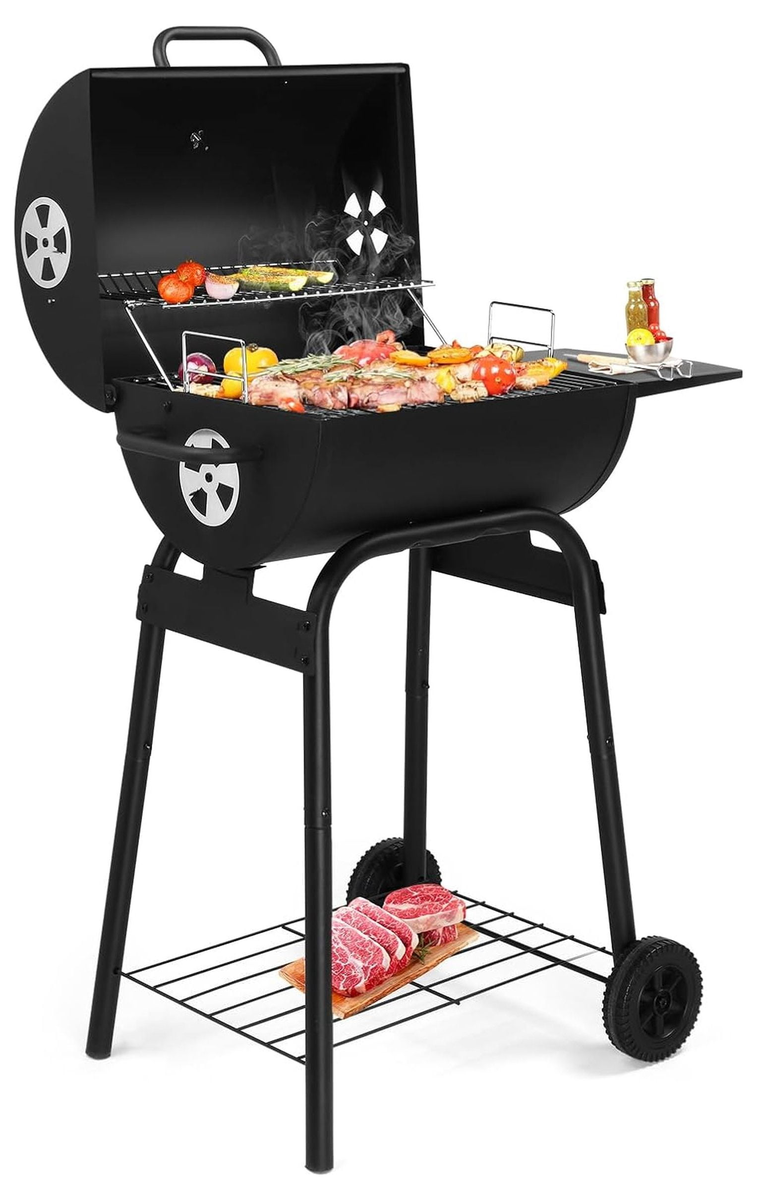 Charcoal Grills Outdoor BBQ Grill with 500 SQ.IN. Cooking Area, Barrel ...