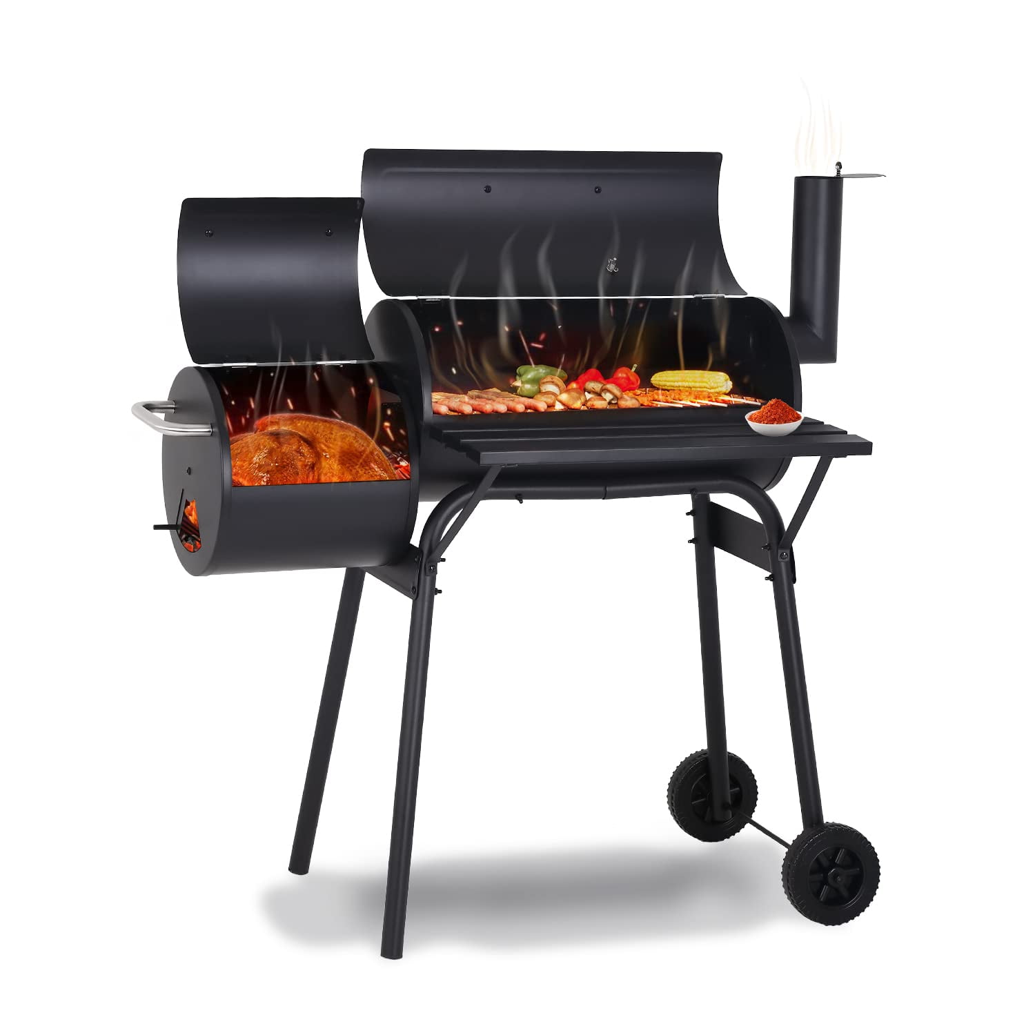 Charcoal Grills Outdoor Barbecue Grill Offset Smoker Portable BBQ Grill with Wheels for Backyard ...