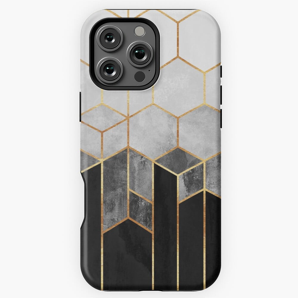 Charcoal Hexagon Modern Pattern iPhone Case 17 16 15 14 13 12 11 Pro ...